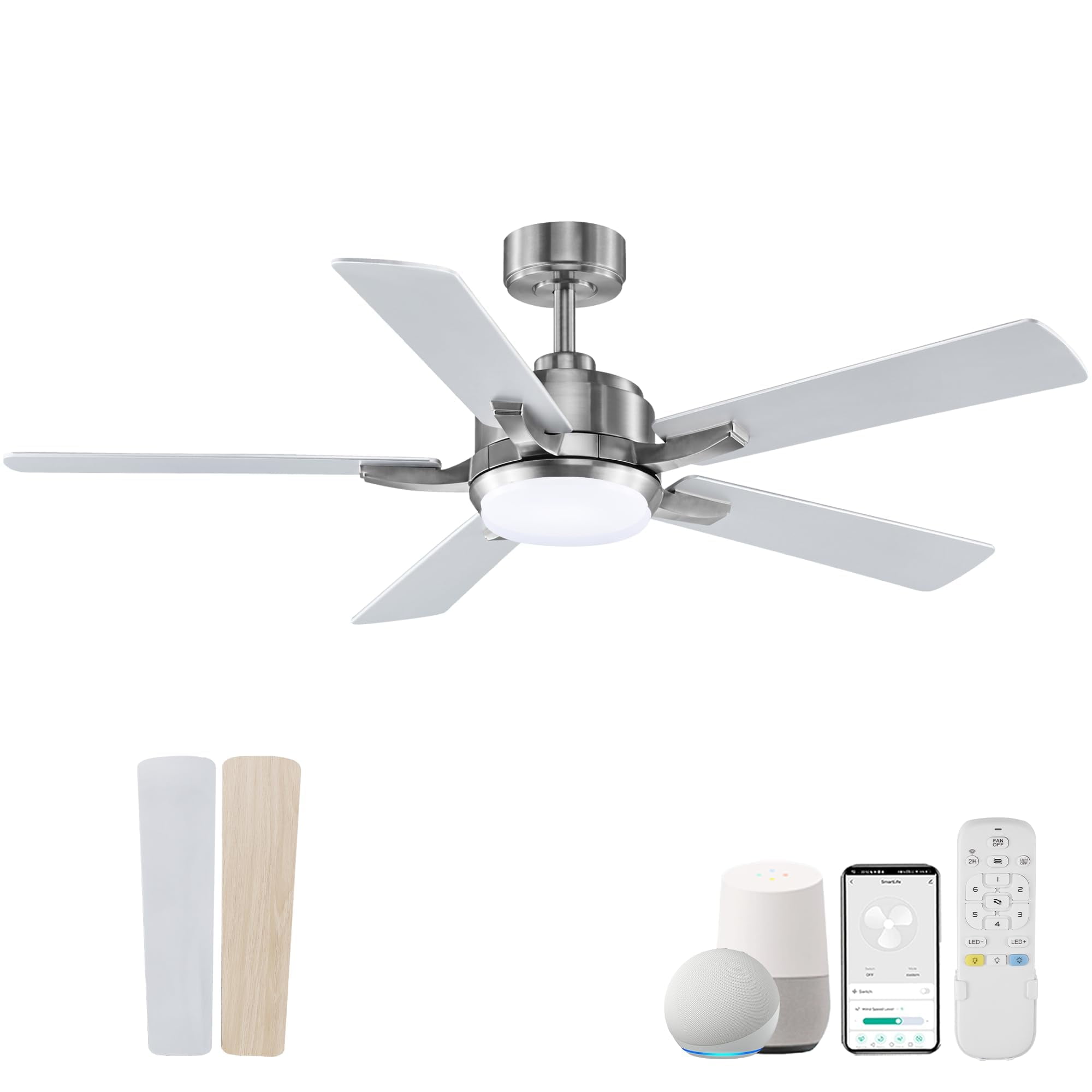 52" Smart Outdoor Ceiling Fans LED Lights and Remote,Quiet DC Motor,6 ...