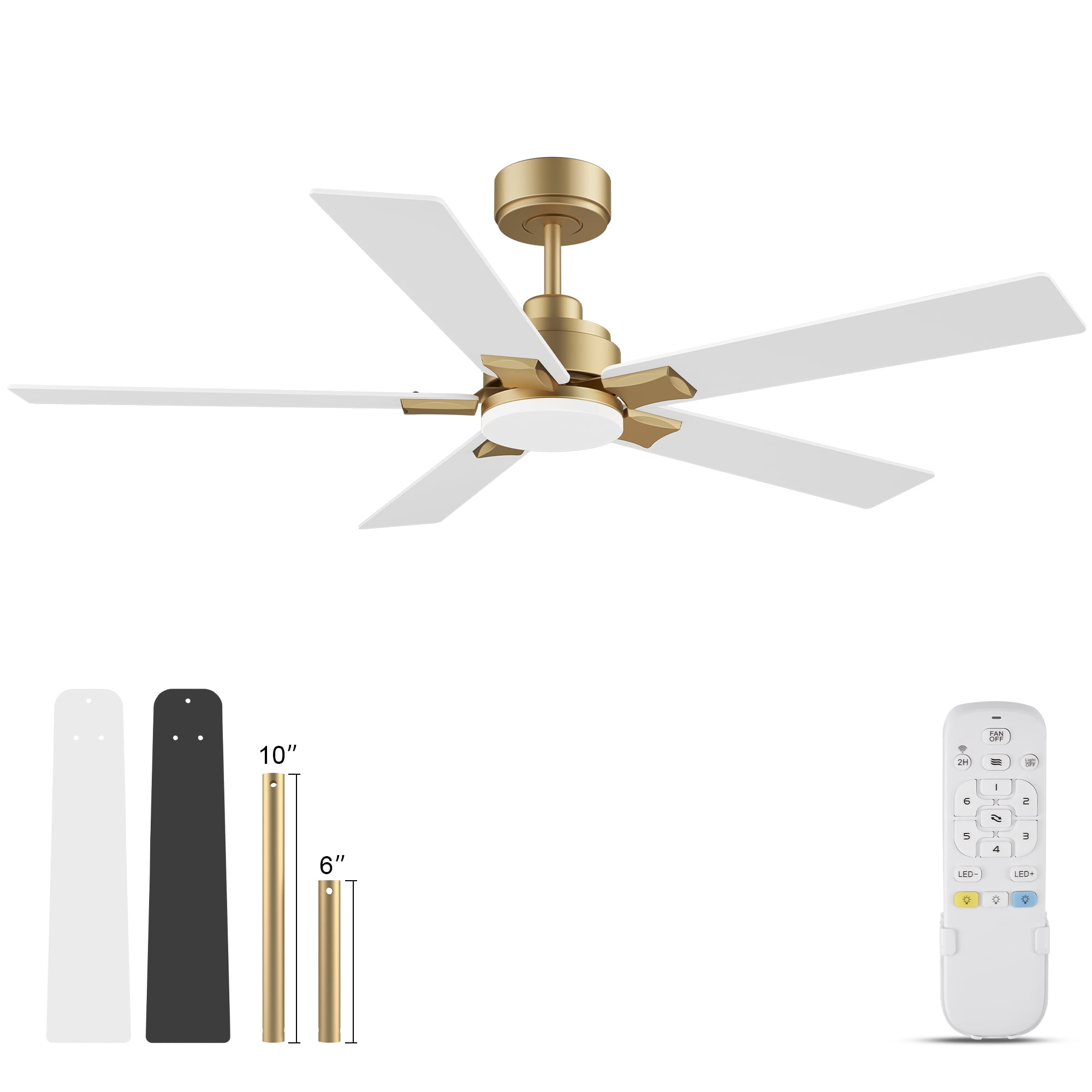 52” Smart Wood Flush Mount Ceiling Fans with Lights Remote,Quiet DC ...