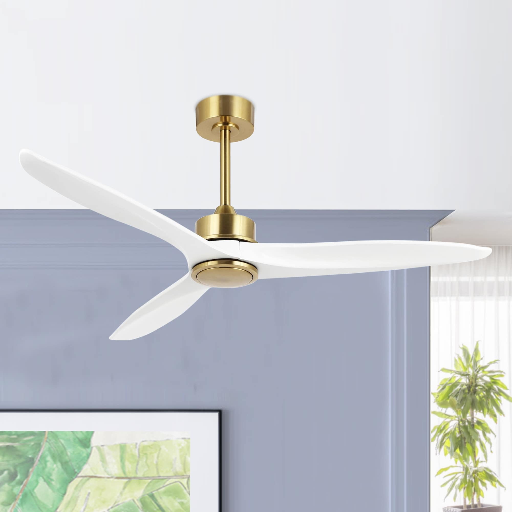 52" Solid Wood 3-Blade Propeller Ceiling Fan with Remote Control Gold ...