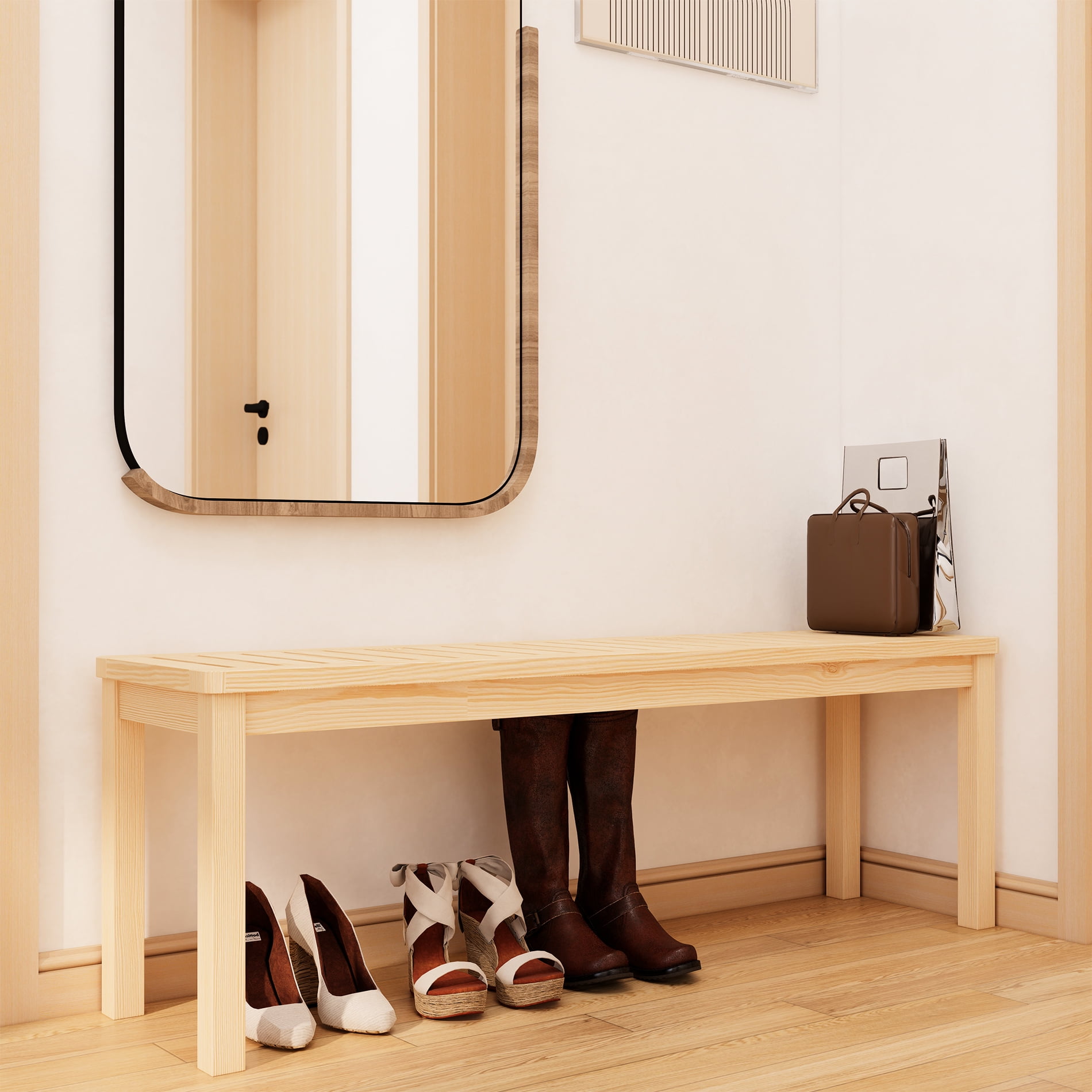 52" Solid Wood Bedroom Shoe Bench - & Space Saving In Sleek Space ...