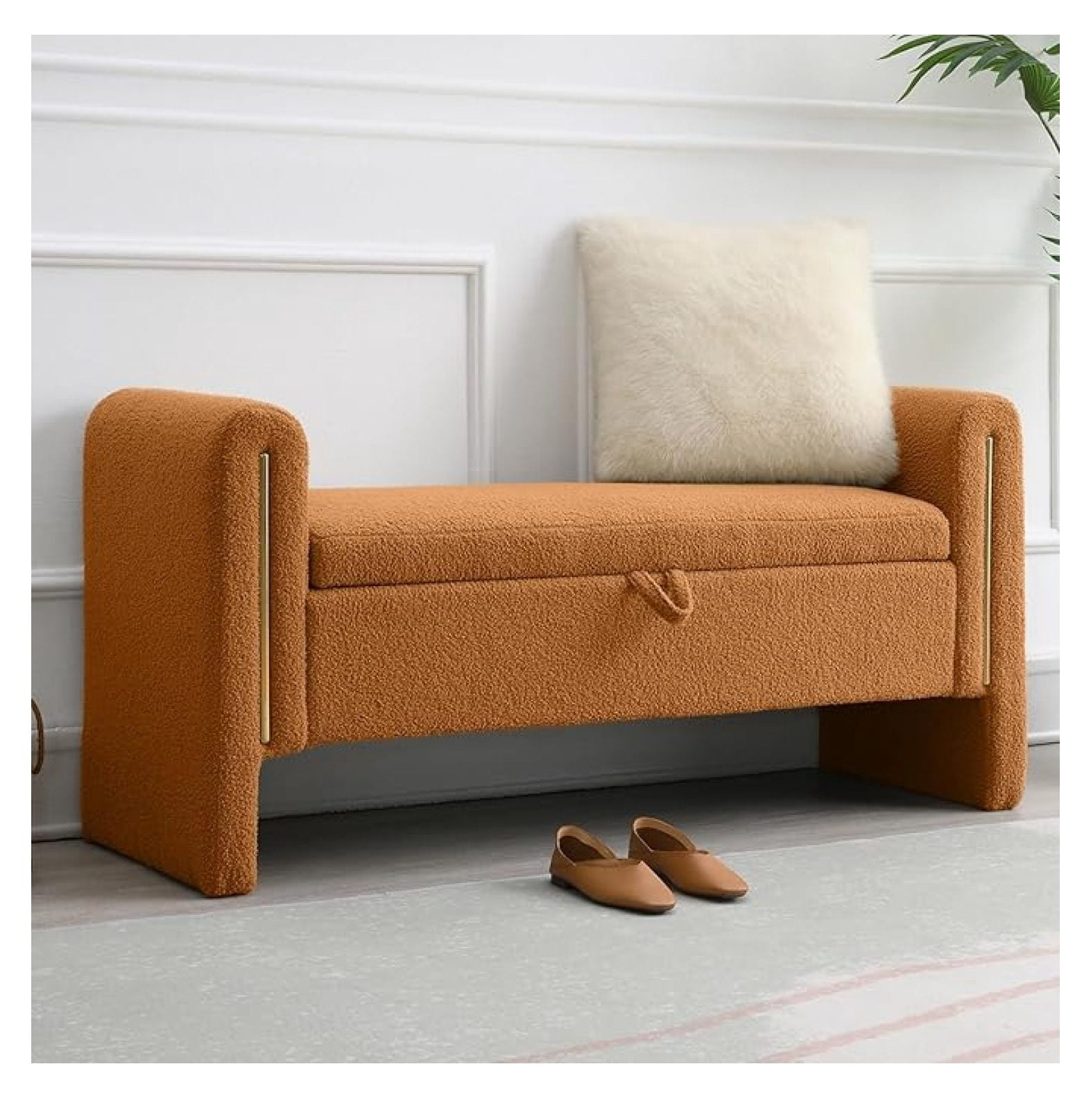 52" Storage Ottoman , Teddy Upholstered Storage with Armrest, Entryway ...