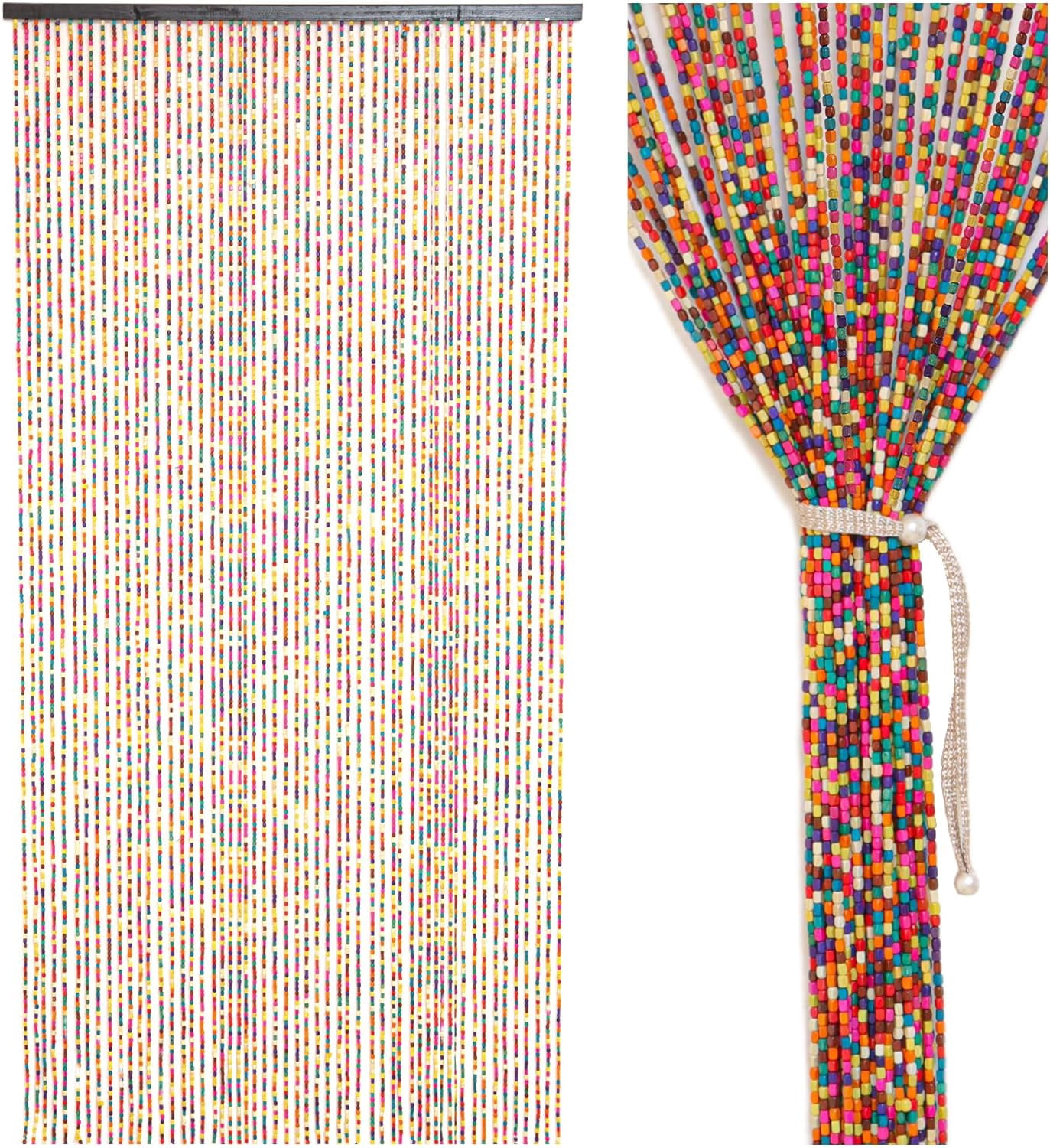 52 Strands Colorful Beaded Curtain Bamboo Curtains for Doorways Multi ...