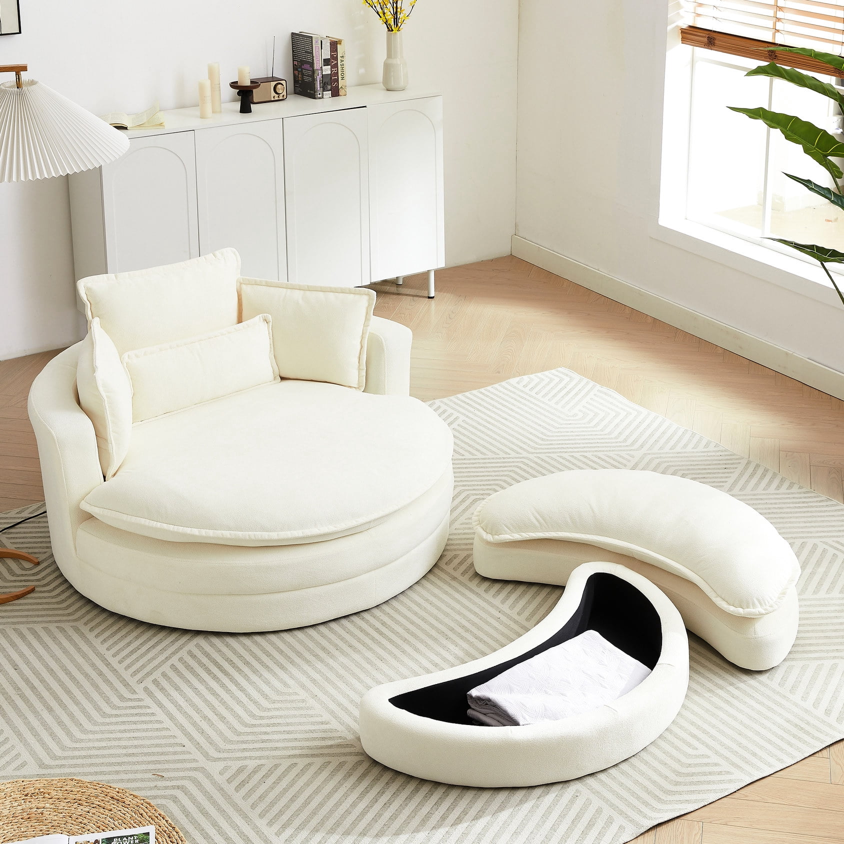 52" Swivel Sofa with Ottoman and Comfortable Cushions / Ideal for ...