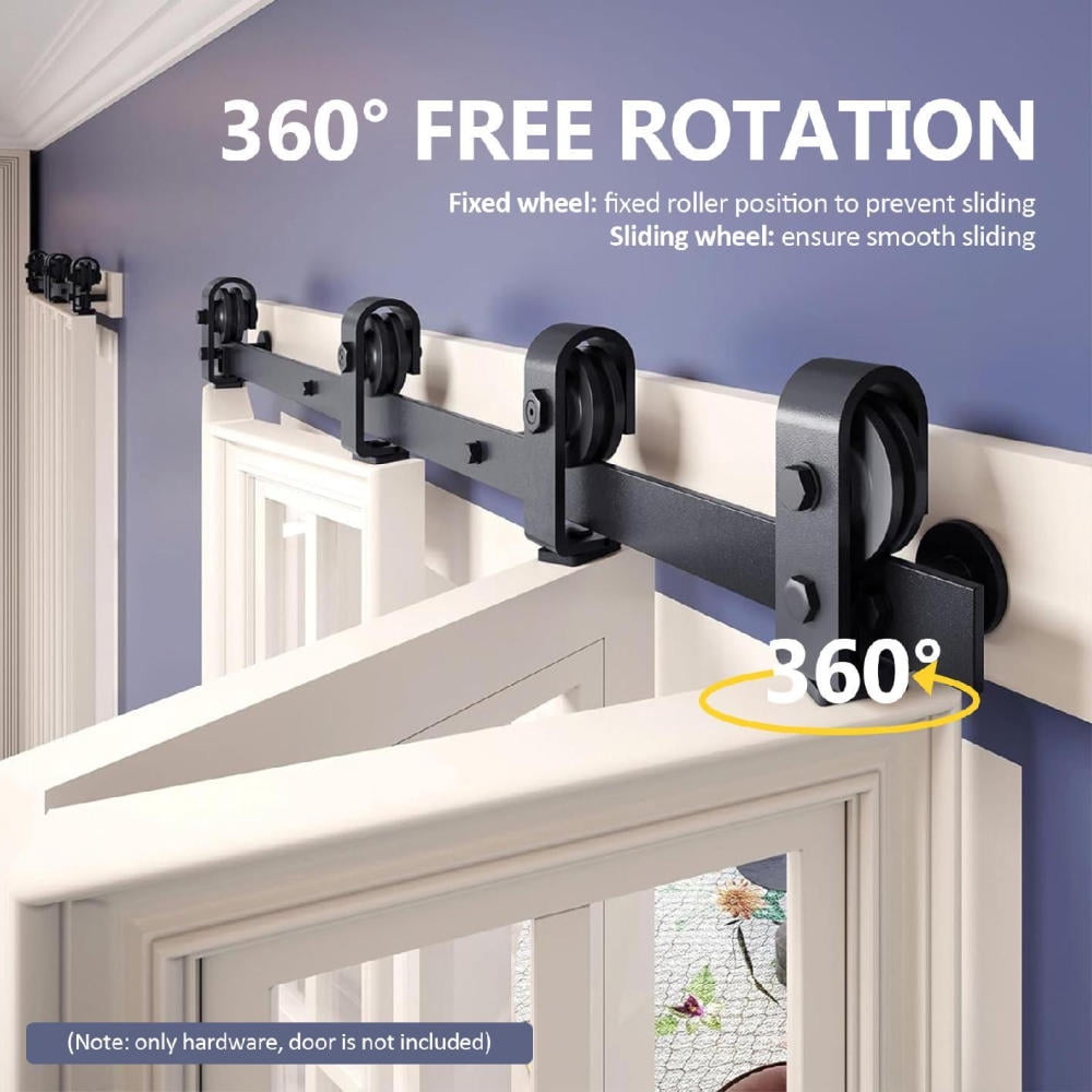 52" T Shape Bifold Sliding Barn Door Hardware Kit with Side Mount Black ...