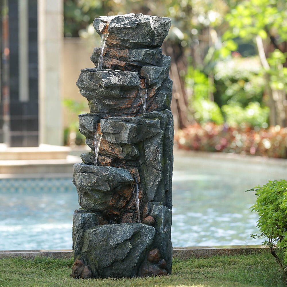 52" Tall 5-Tier Polyresin Fountain, Natural Rock Stone Water Feature ...