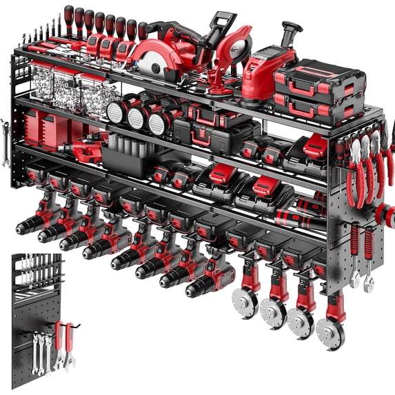 52" W Large Power Tool Organizer Wall Mount -12 Drill Holder for Garage ...