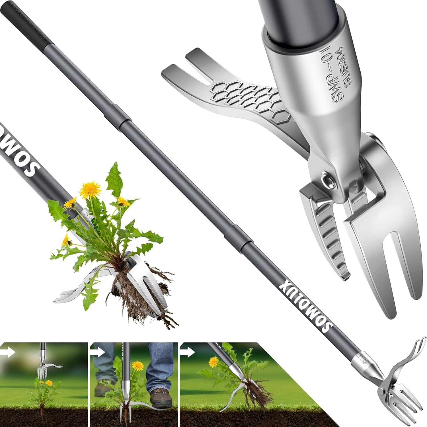 52'' Weed Puller Stand-up Weeder Weeding Tool for Gardening Heavy-Duty ...