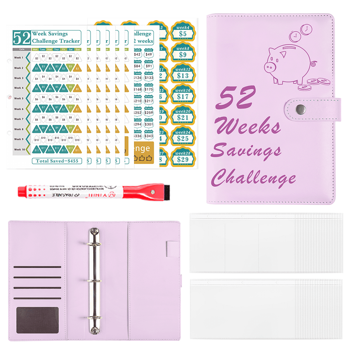 52 Week Money Saving Challenge Binder With Cash Envelopes, A5 Budget ...