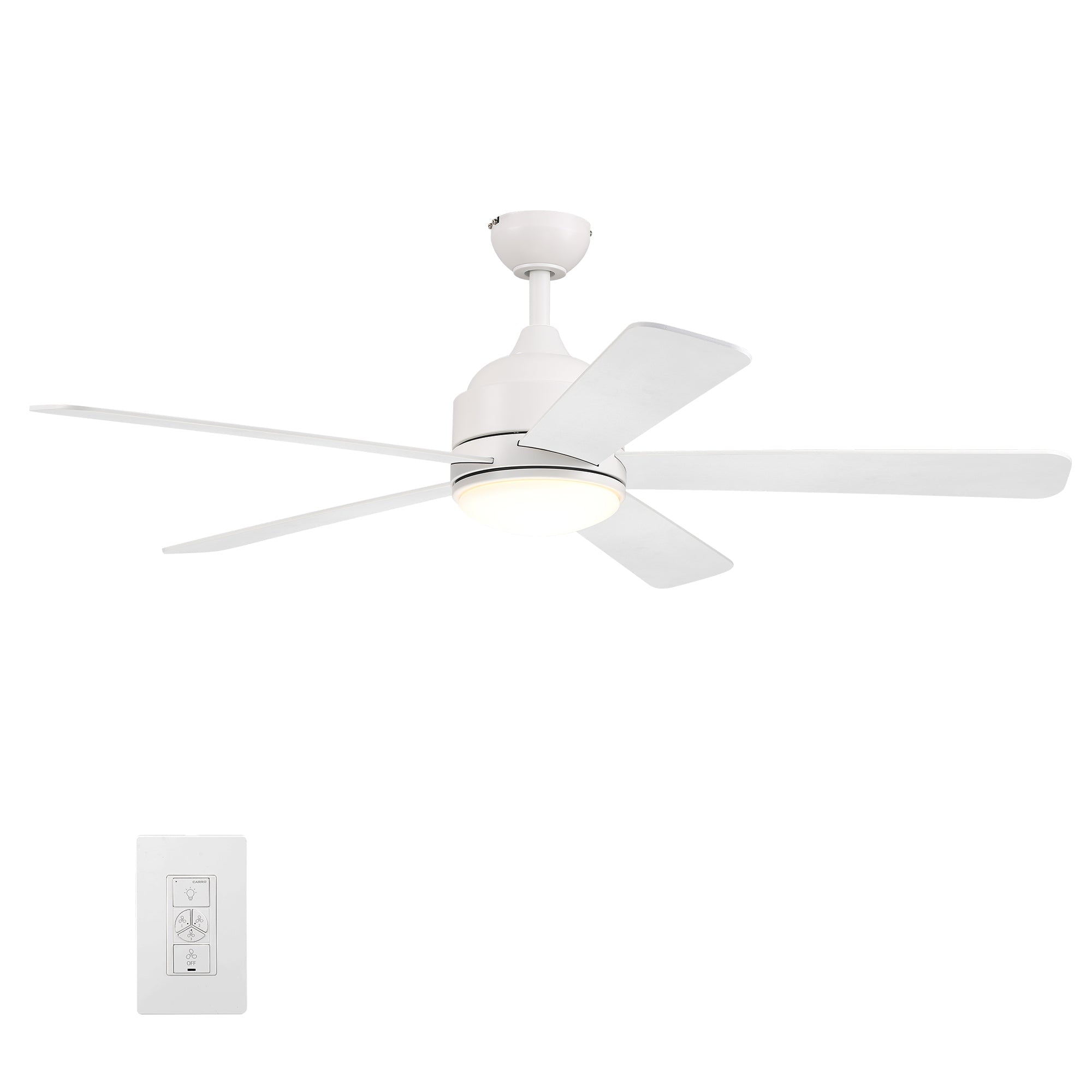 52" White Indoor Ceiling Fan with LED Light Kit and Wall Control ...