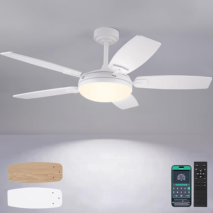 52" White Outdoor Ceiling Fan with Lights & Remote – LED, Dimmable 3 ...