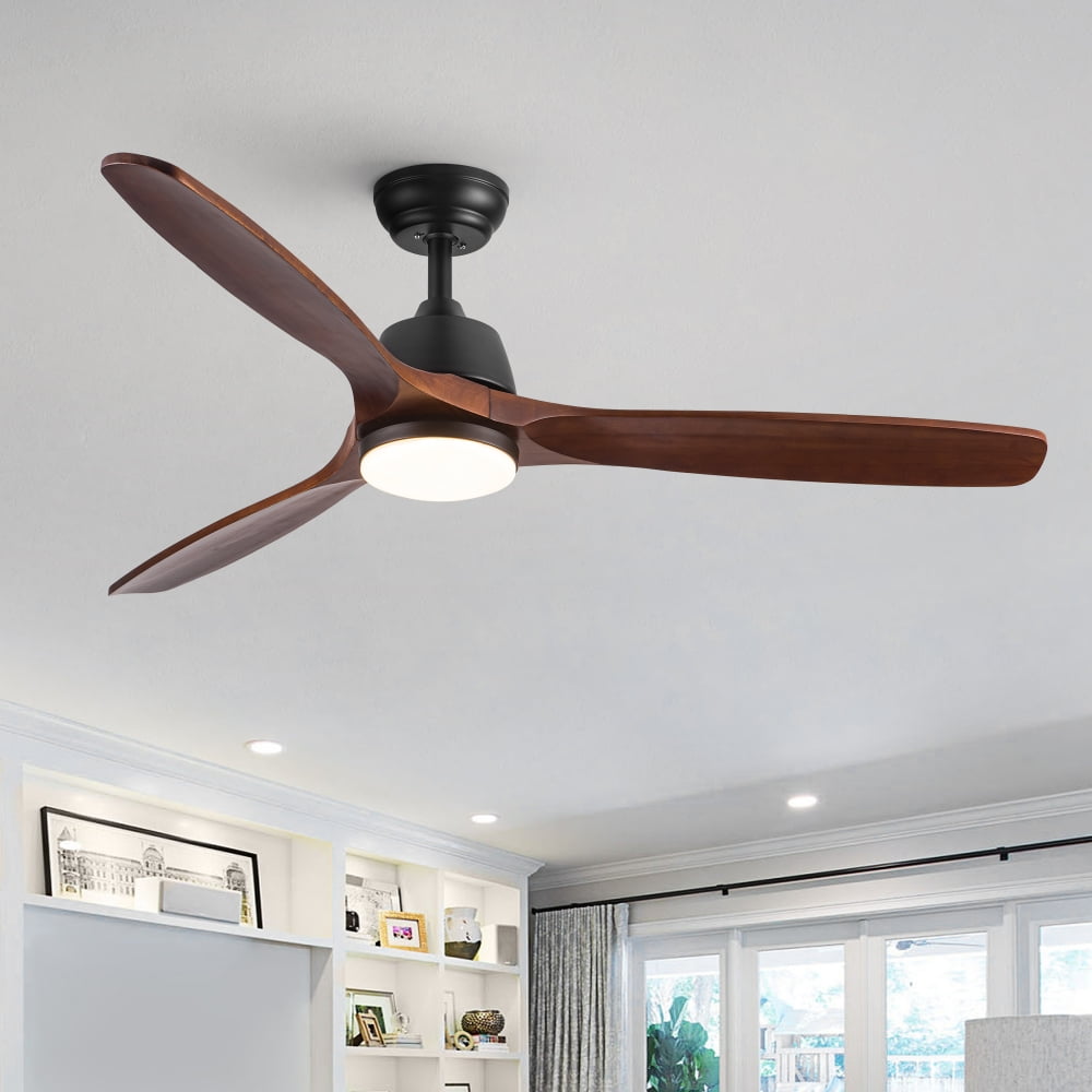 52'' Wood Ceiling Fan, Intergrated LED Ceiling Fan Lighting with Remote ...