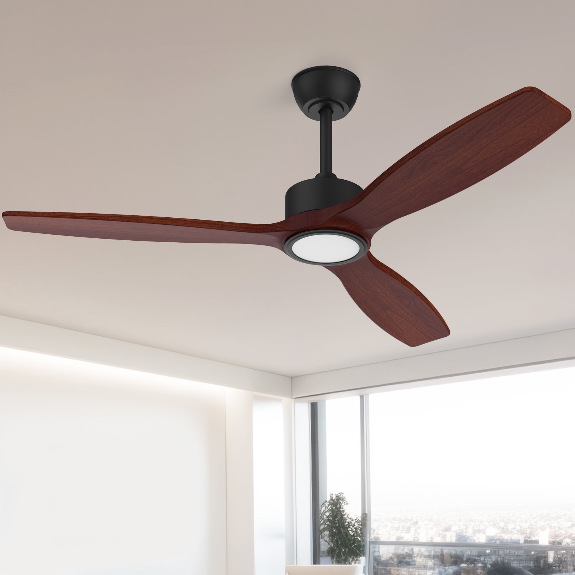 52" Wood Ceiling Fan with Lights and Remote Control,3 Walnut Ceiling ...