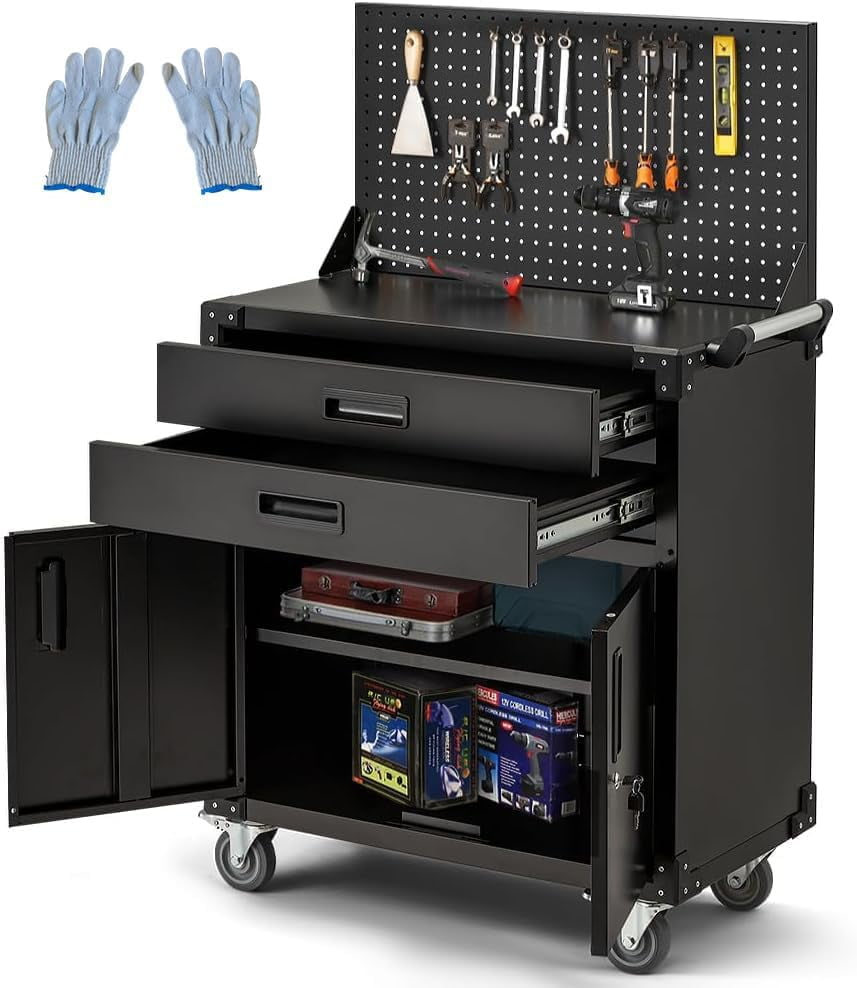 52'' Work Bench for Garage with Pegboard Drawers and Cabinets Heavy ...