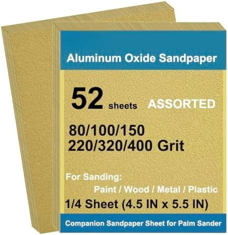 52 count Oxide Sandpaper Variety Pack, 1/4 Sheet Sand Paper Assorted ...