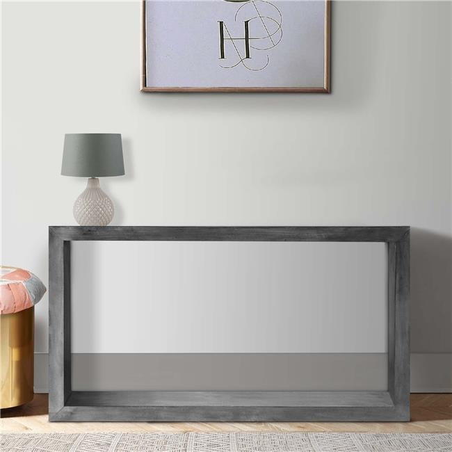 52 in. Cube Shape Wooden Console Table with Open Bottom Shelf, Charcoal ...