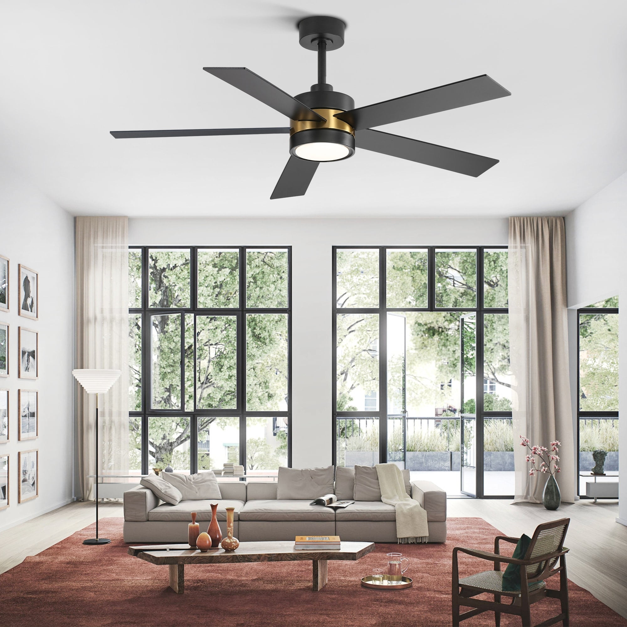 52 in. Integrated LED Indoor Gold and Black Ceiling Fans with Light and ...