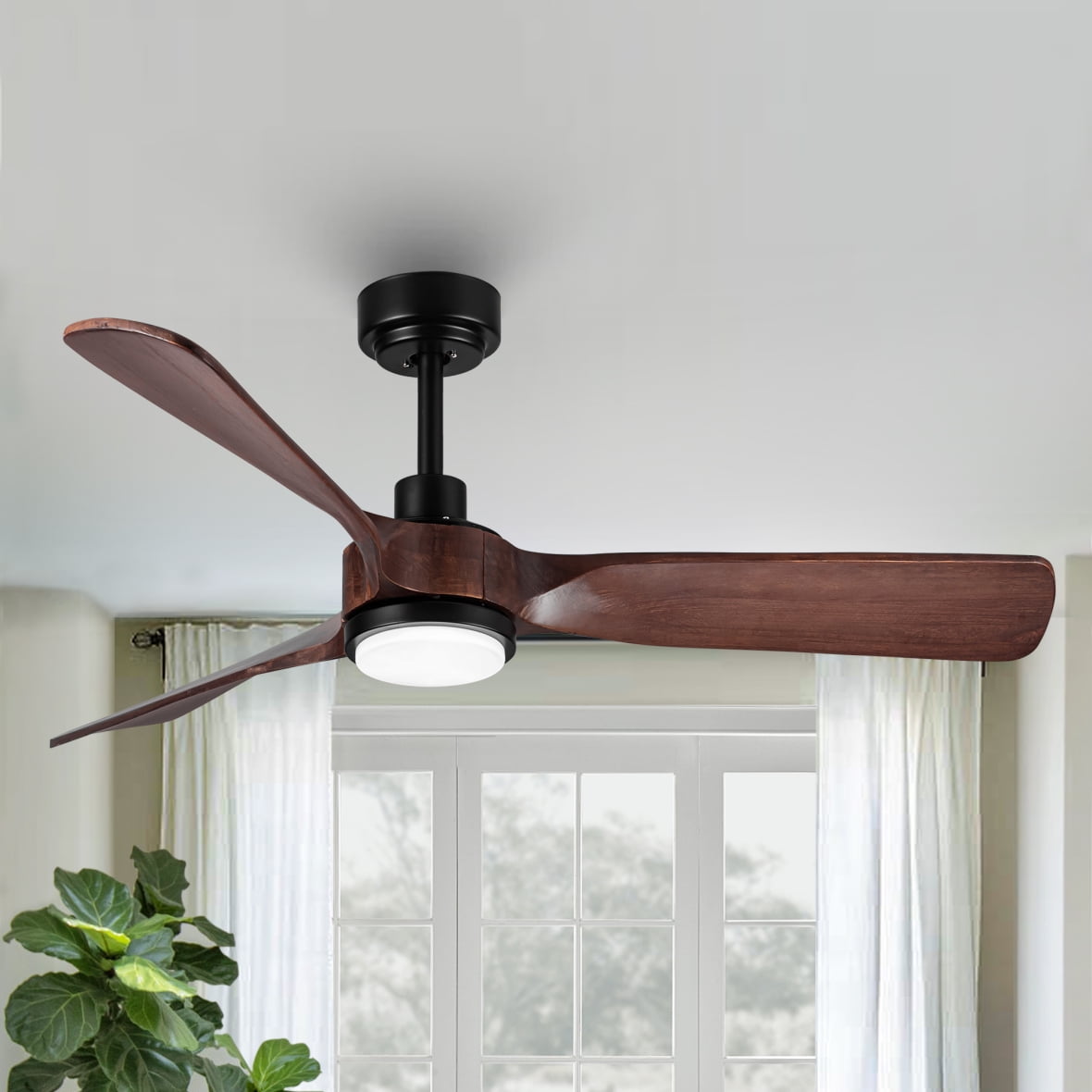 52 in. Integrated LED Wood Ceiling Fan with Light Kit and Remote ...
