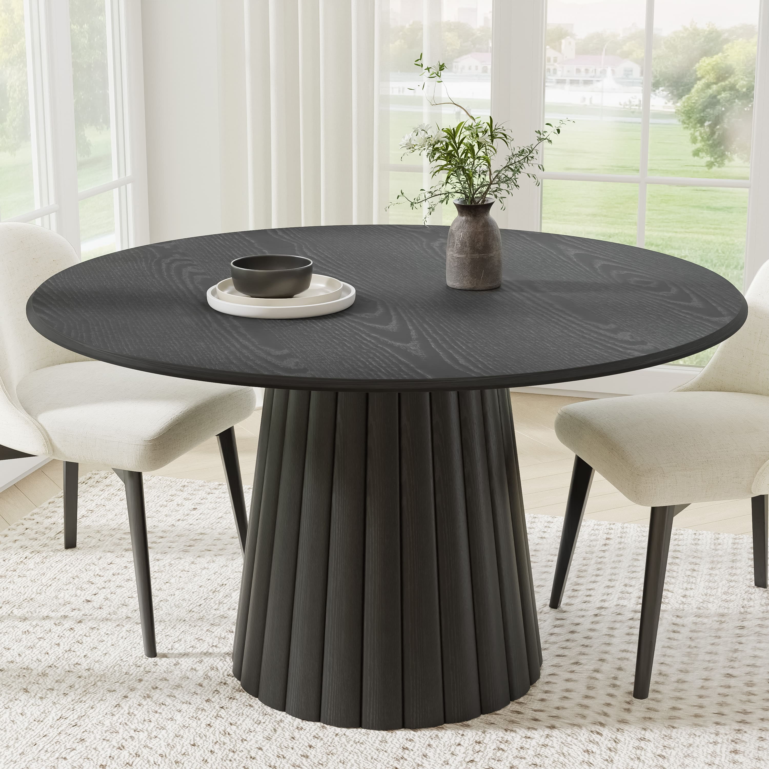 Free Shipping! Dovelina 52 in. Solid Wood Round Dining Table Black Oak Finish Seats 4-6 ...