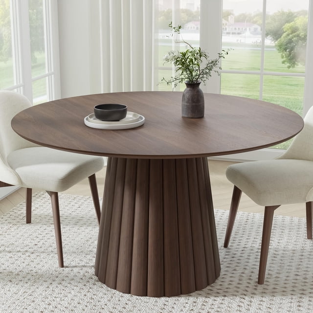 52 in. Soild Wood Walnut Dining Table Round Kitchen Table - Walmart.com