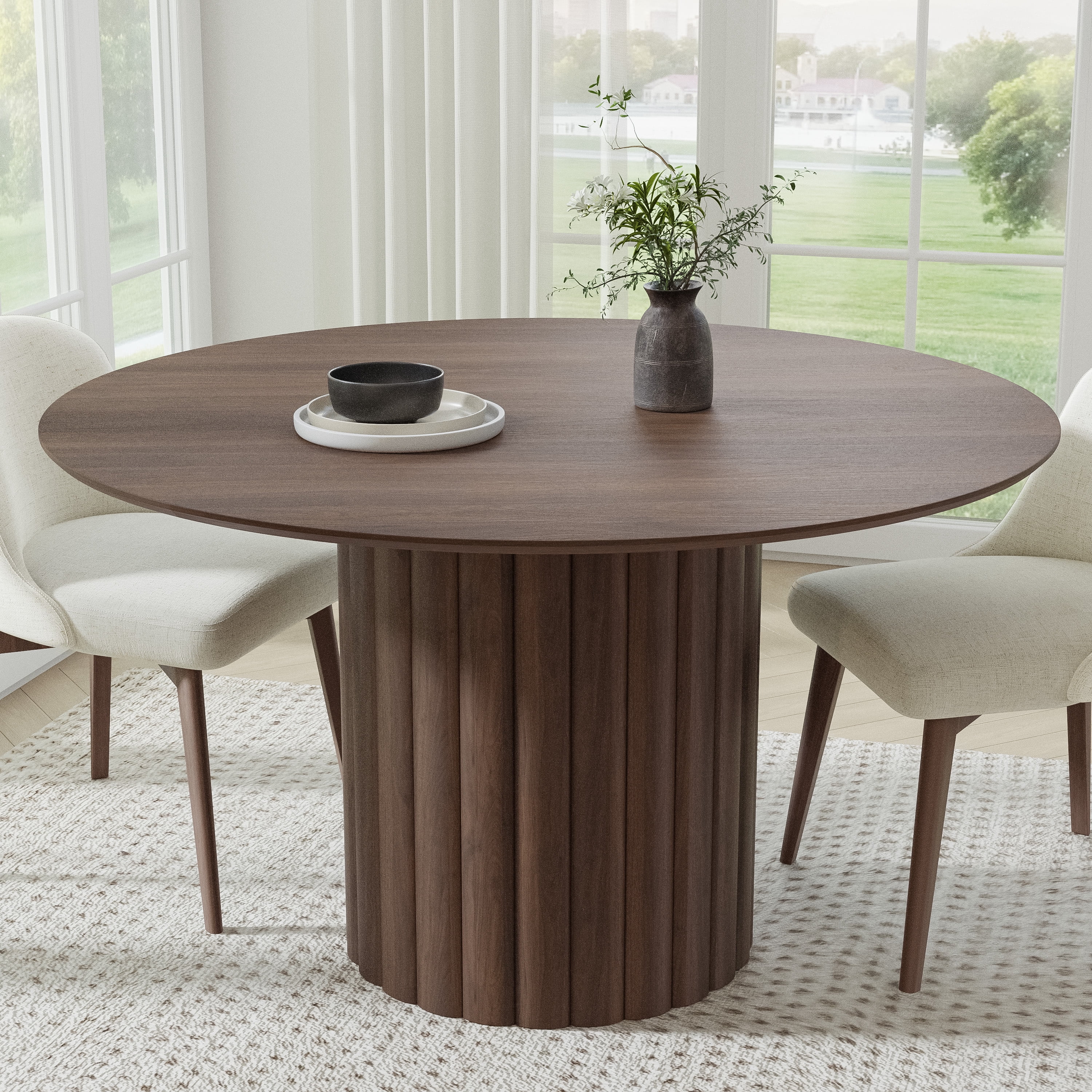 Oak Solid Wood Walnut Dining Table - 52 Round Table - Walmart.com