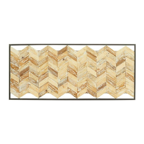 52 in. x 23 in. Teak Wood Brown Handmade Chevron Panels Geometric Wall ...