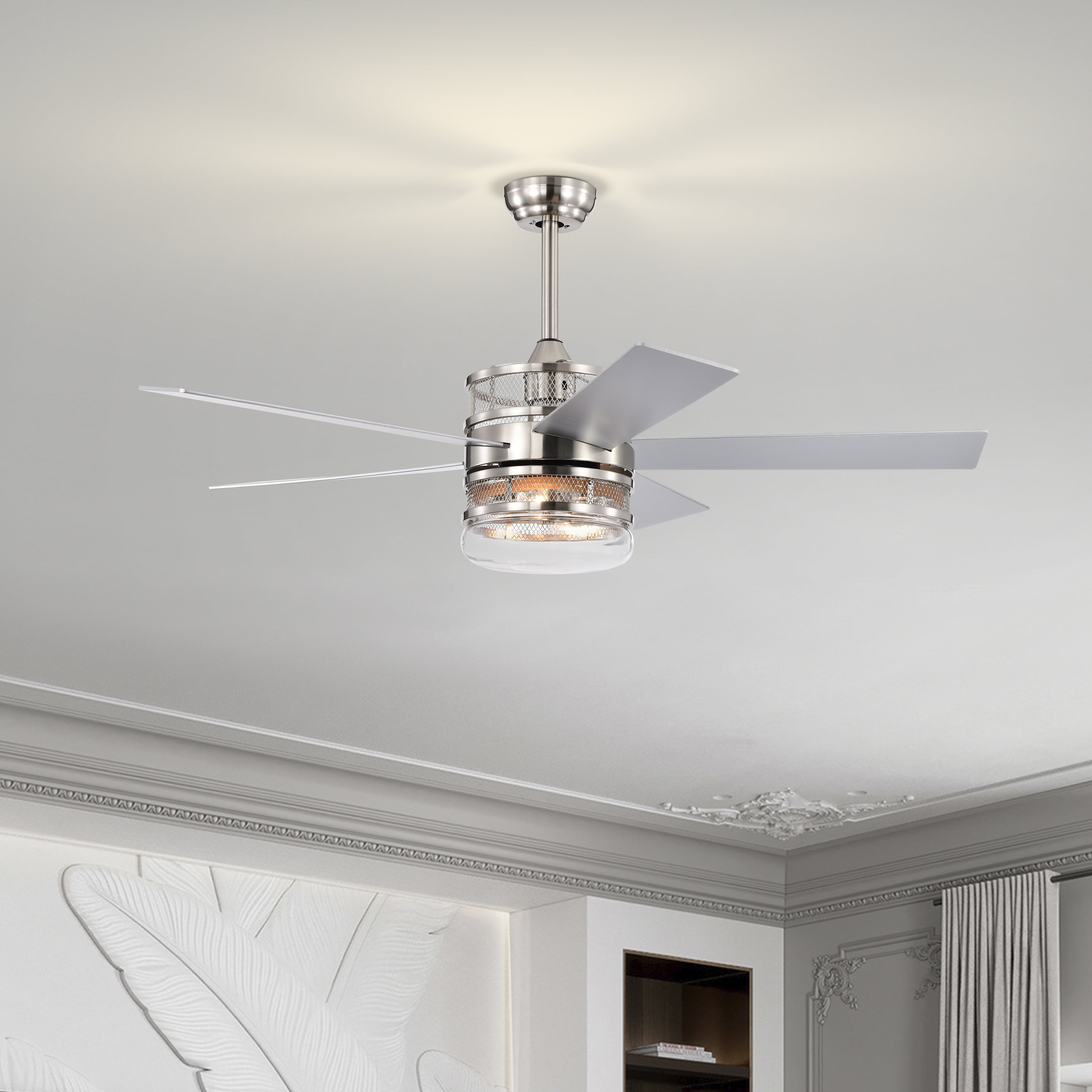 52-Inch 5-Blade Plywood Blades Ceiling Fan ,Dual Lamp Shade Ceiling Fan ...