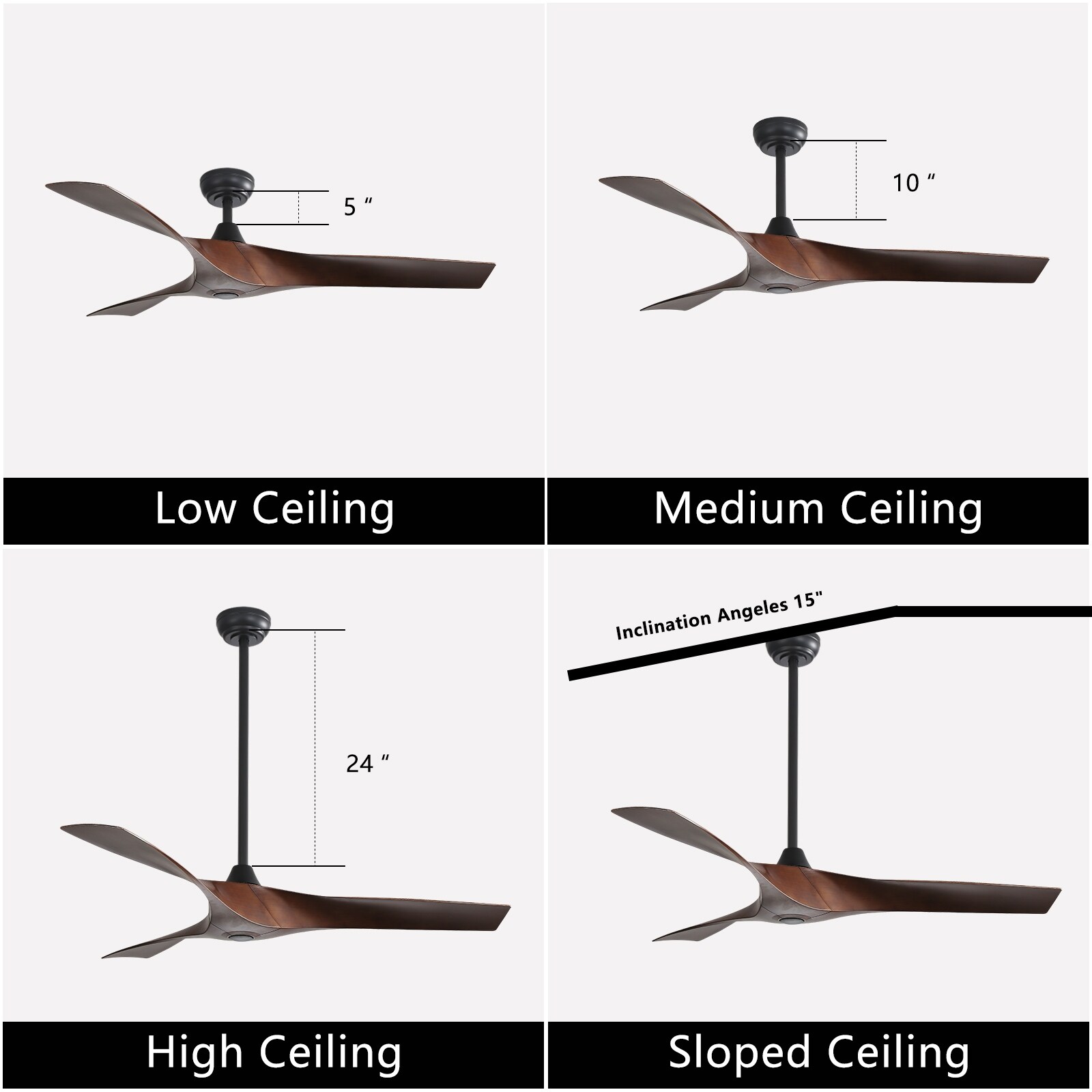 52 inch Modern Ceiling Fan without Lights, 3 Blades,Remote Control ...