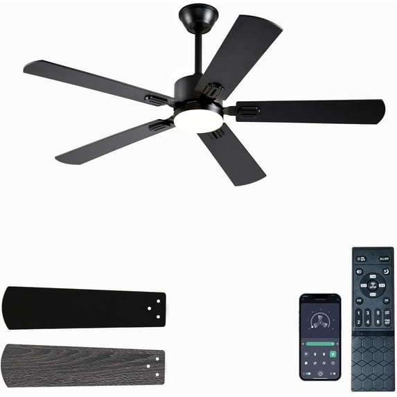 52 inch Modern Ceiling Fans with Lights APP/Remote Control, Low Profile ...
