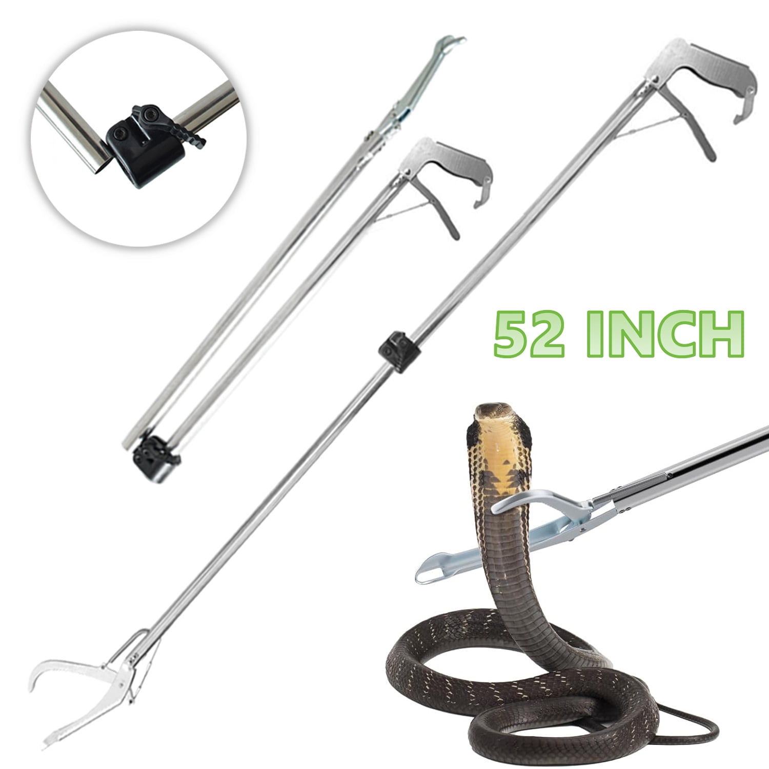 52 inch Snake Grabber, Foldable Snake Tongs Stainless Steel Reptile ...