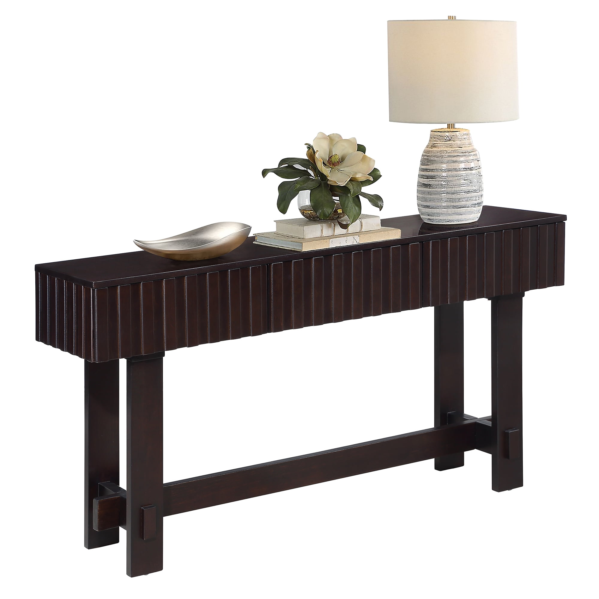 52 inch Sofa Table with Storage Drawers, Mid Century Farmhouse Fluted ...