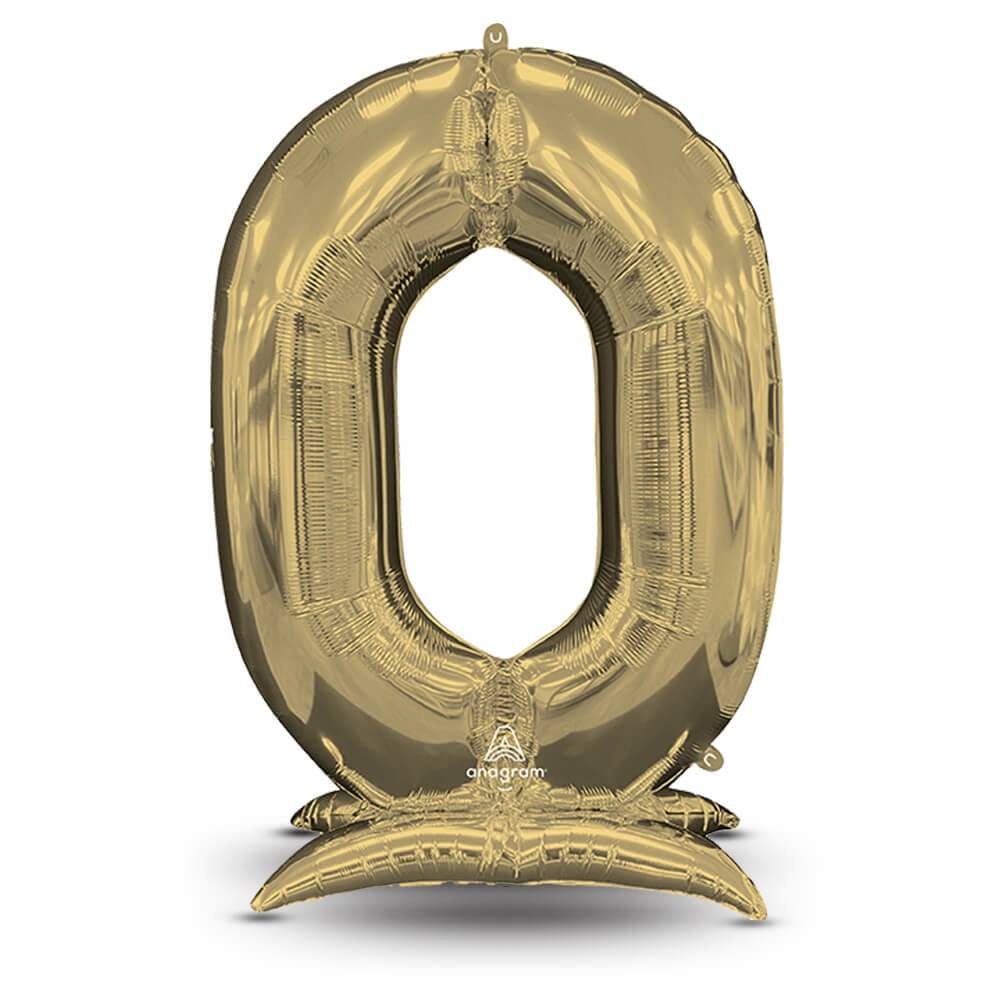 Giant Standing Airloonz White Gold Number 0 Fill With Air Foil Balloon ...