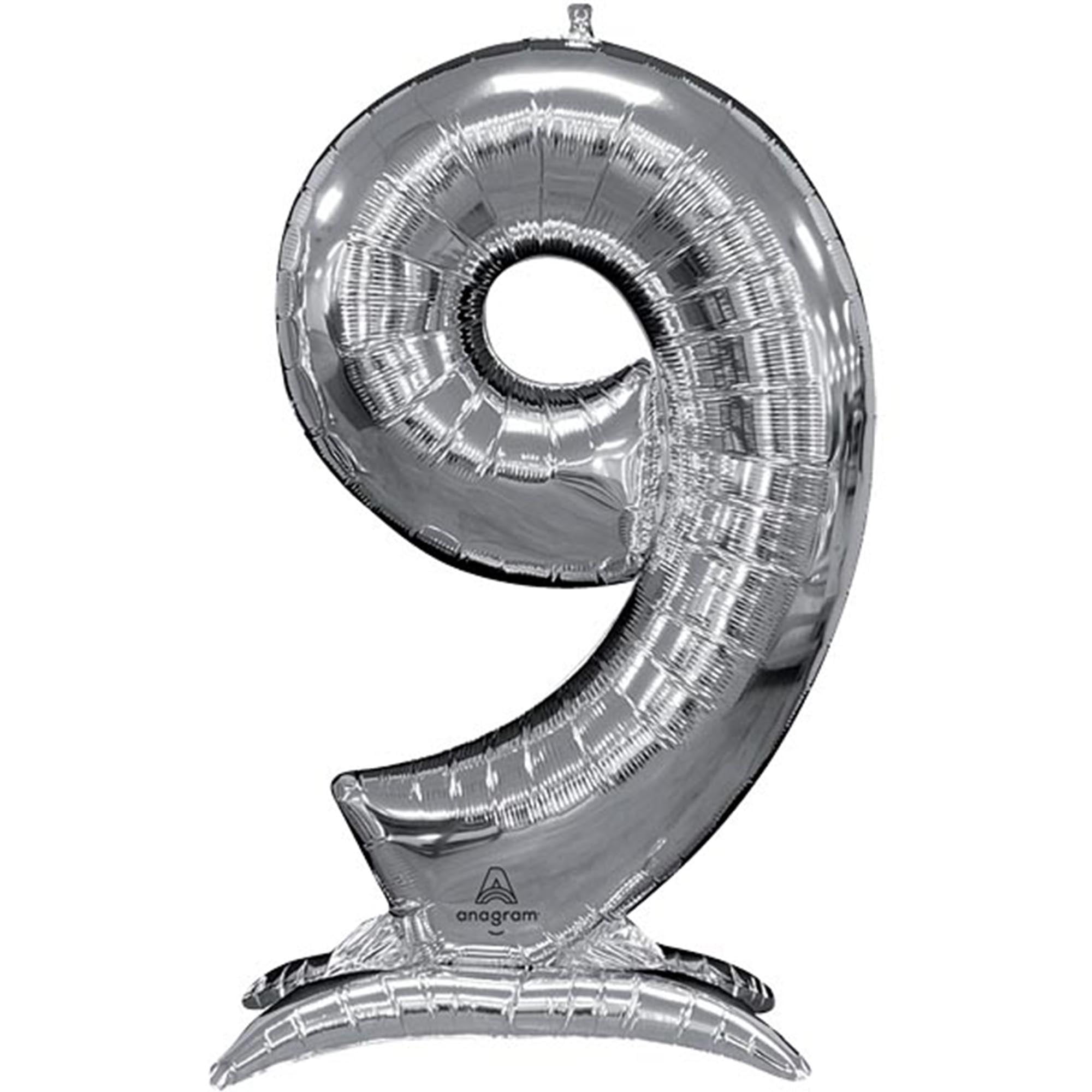 52 inch Stand-Up Numberz 9 - Silver (Air-Fill Only) Foil Mylar Balloon ...