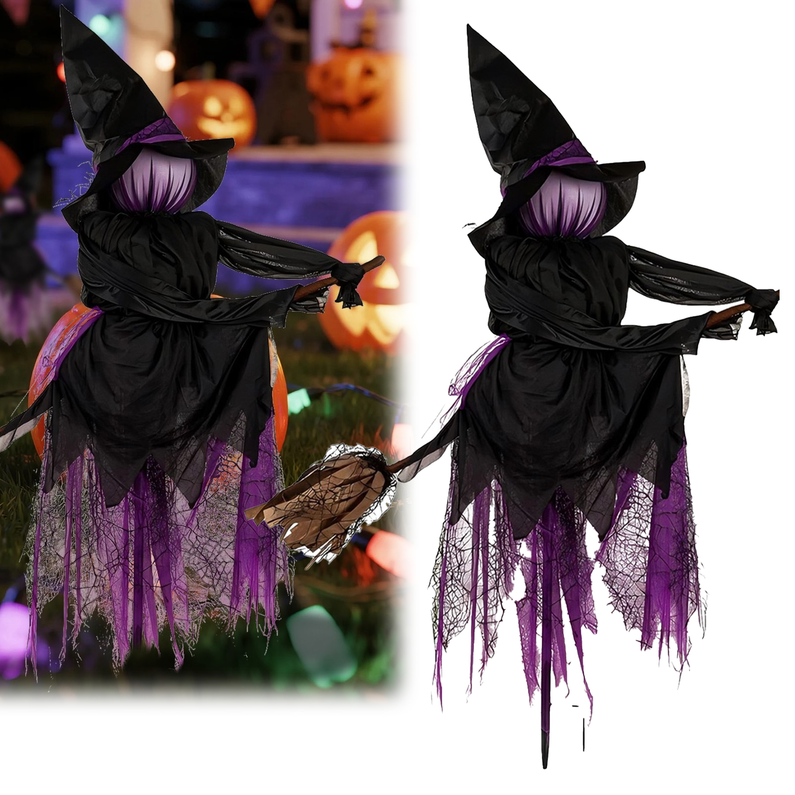 52 inches Halloween Witch Yard Decor – Light Up Witch Stakes for ...