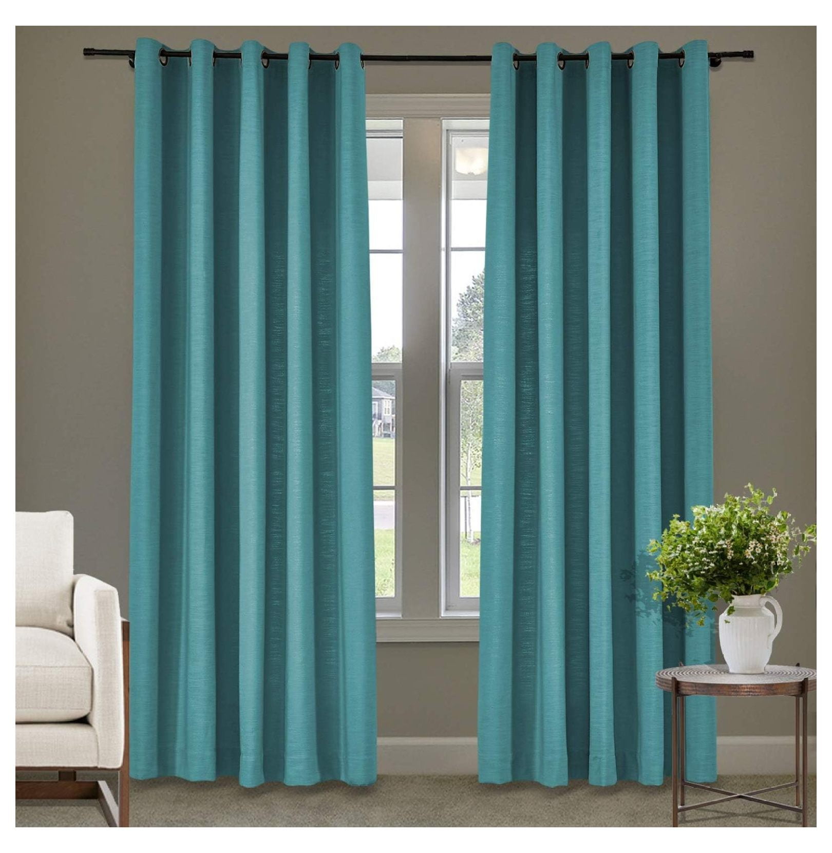 52 inches Wide 84 inches Long Linen Cotton Grommet Curtains Noise ...