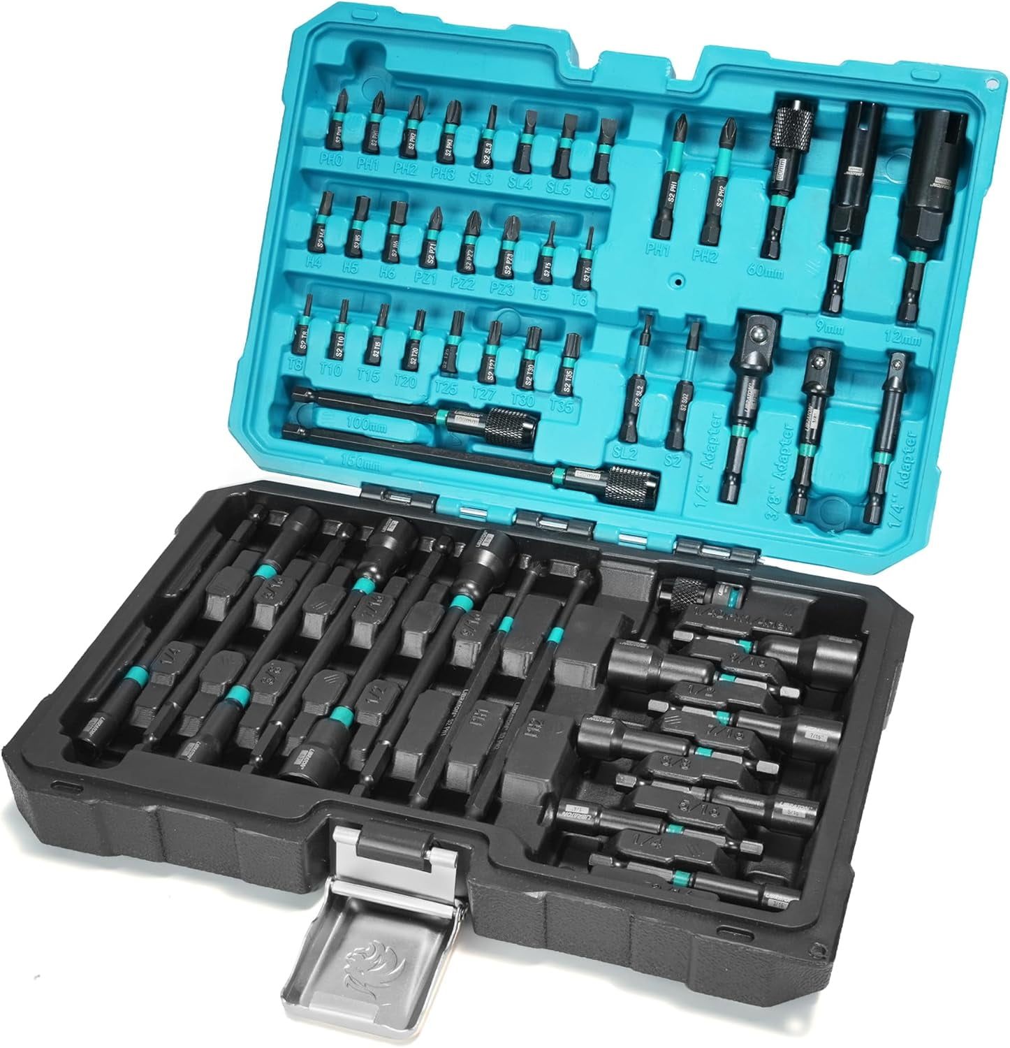 52-piece magnetic nut driver set SAE, 1/4" impact drill driver bit ...