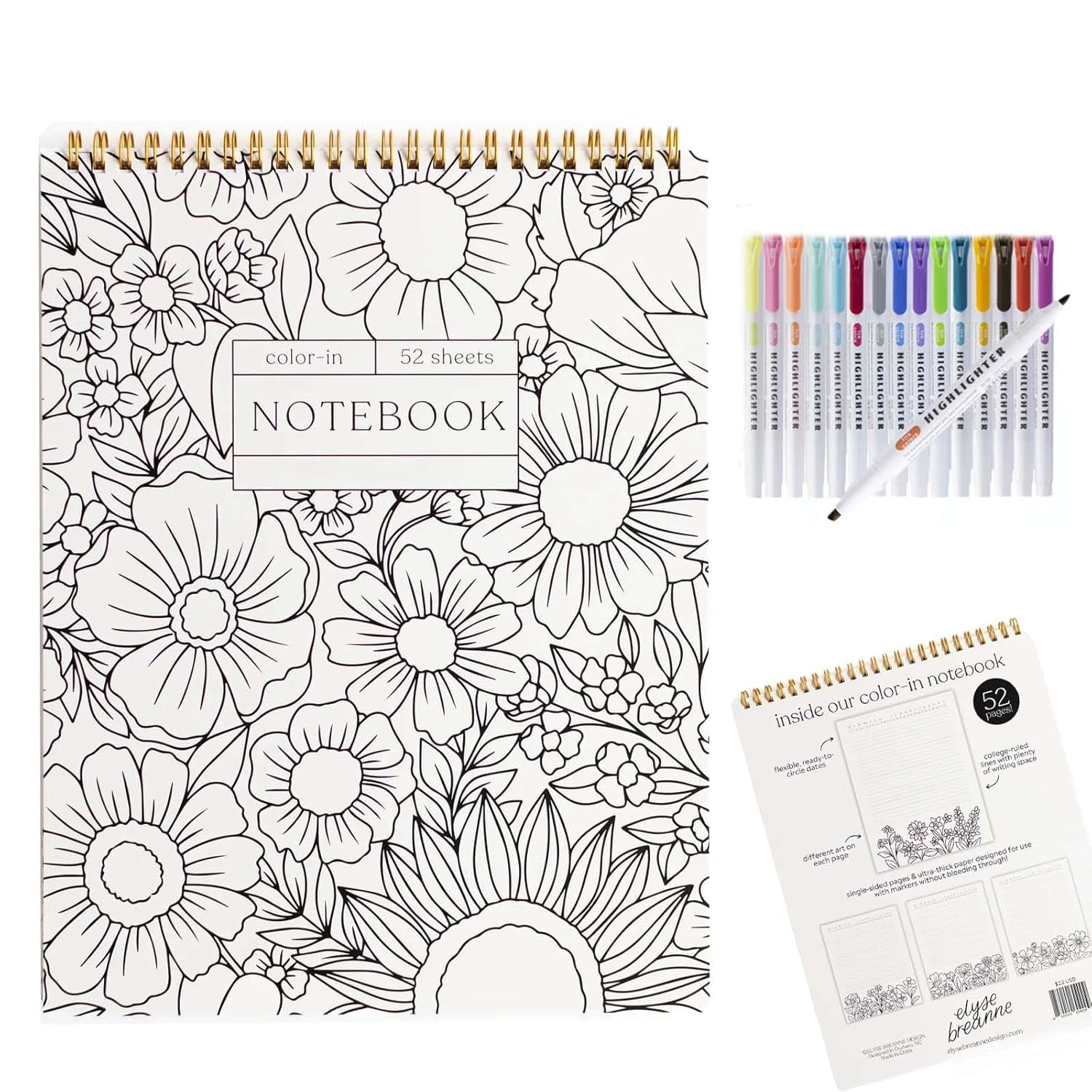 52 sheets color-in notebook Color-In Spiral Notebook & Daily Planner ...