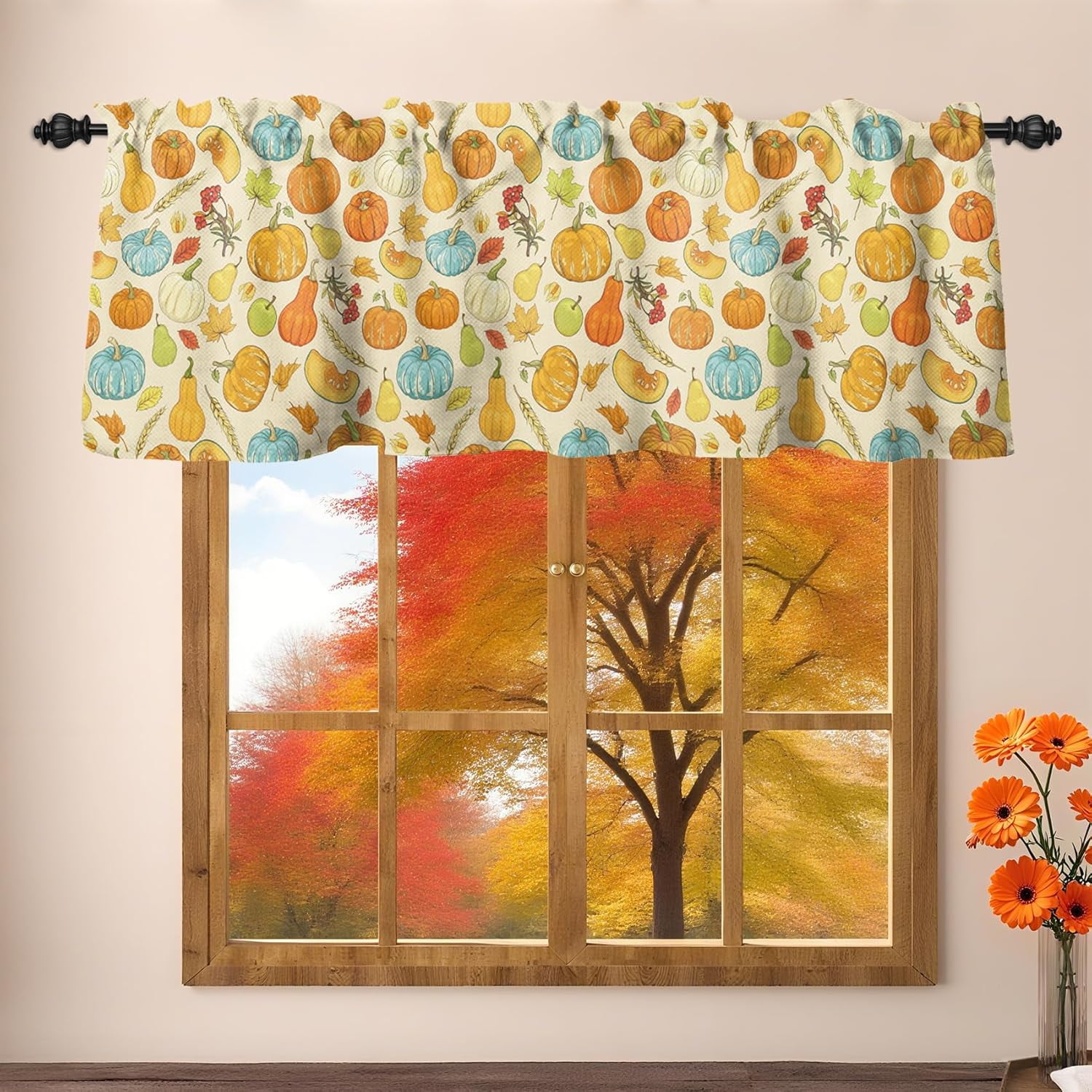 52 x 12 Inch Harvest Pumpkin Valances Windows Curtains Thanksgiving ...