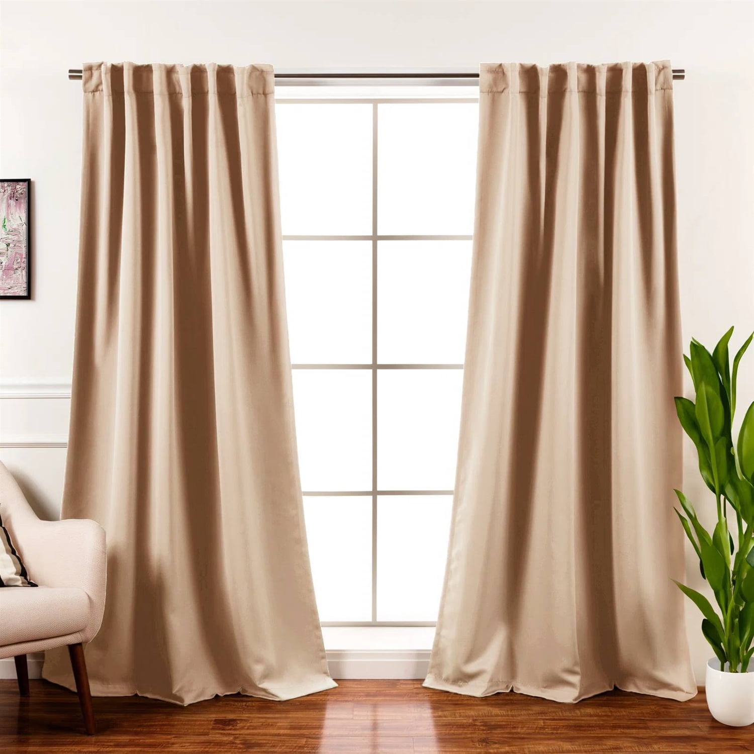 52 x 132 inch Solid Beige Cream Thermal Blackout Curtain Panels - Set ...