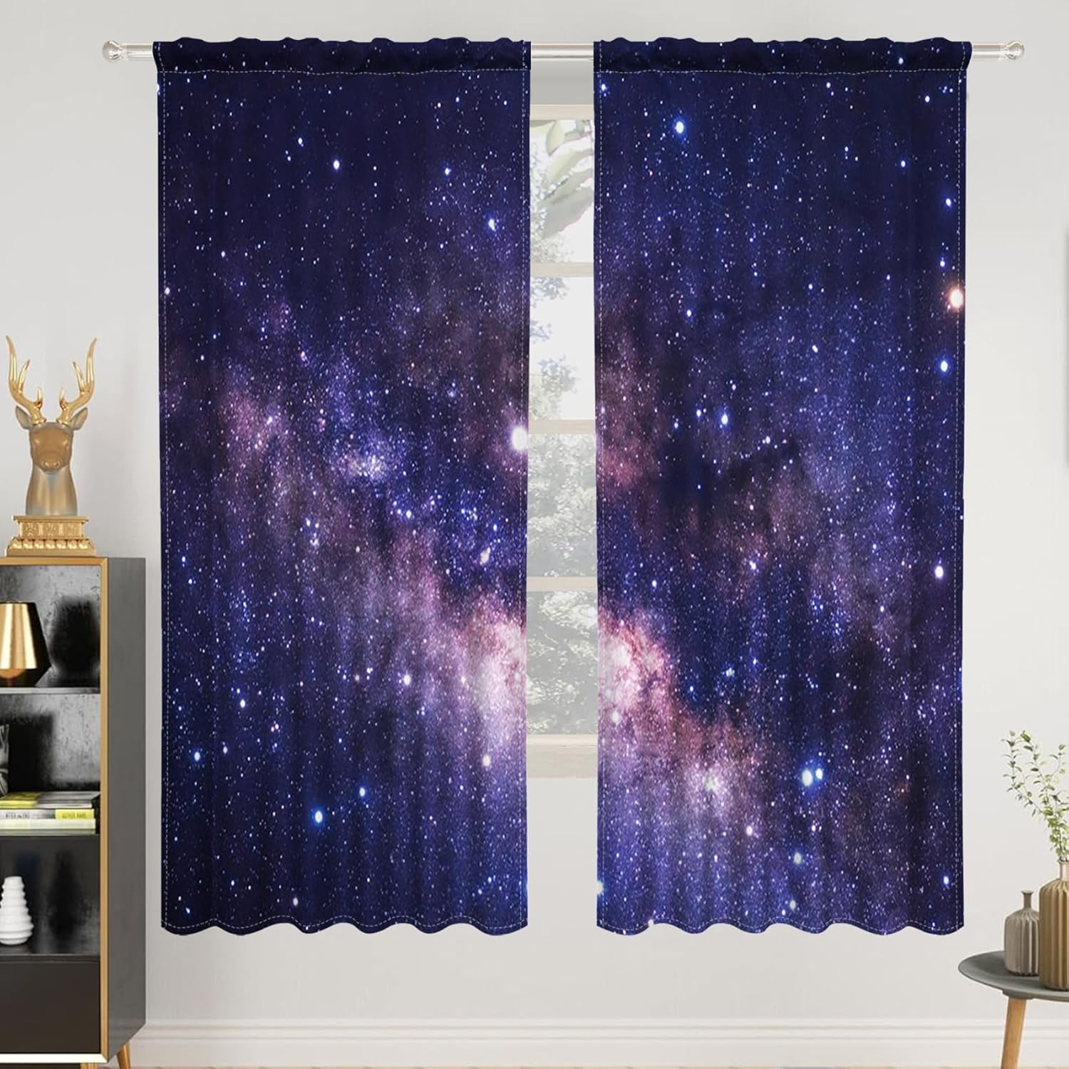 52 x 63 Inch Purple Galaxy Kitchen Window Curtains Tier Outer Space ...