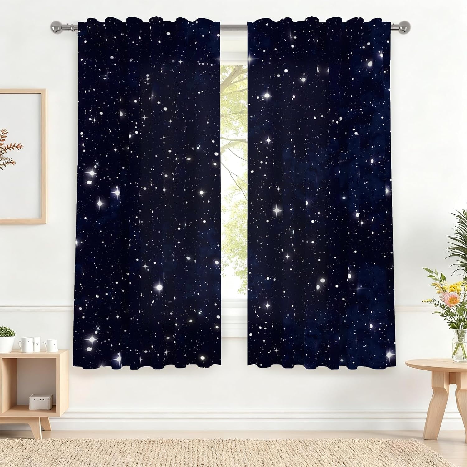 52 x 63 Inch Space Starry Night Sky Half Window Curtains for Kitchen ...