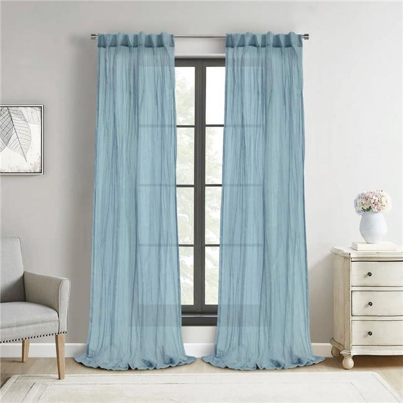 52 x 63 in. Paloma Sheer Dual Header Curtain Panel, Blue - Walmart.com