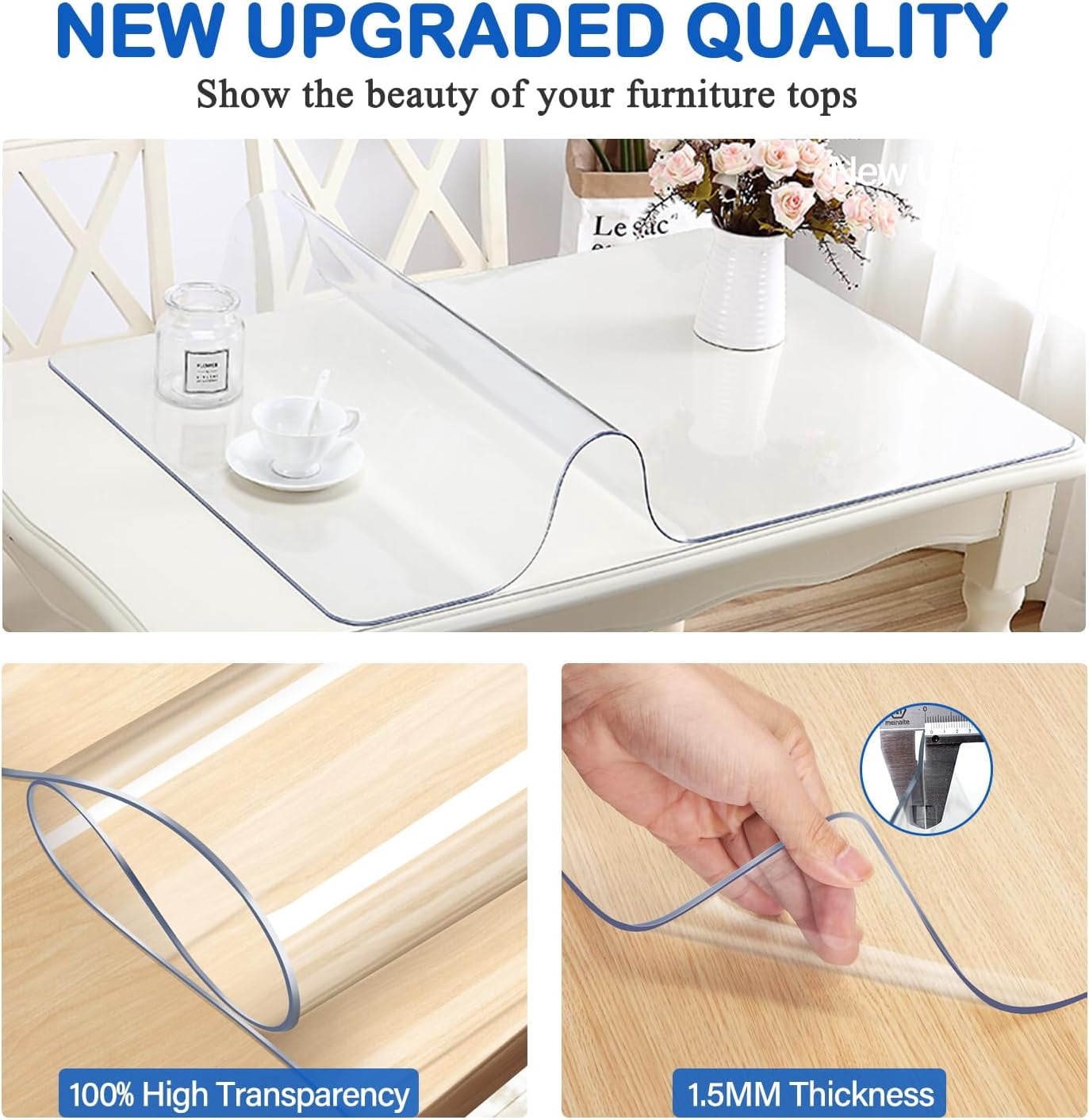 52 x 72 Inch Clear Plastic Table Protector Pad Wipeable Vinyl PVC ...