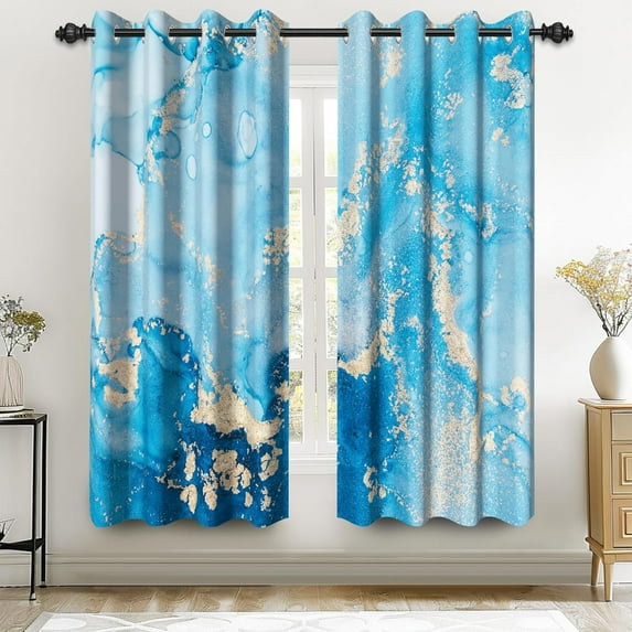 52 x 84 Inch Blue Marble Curtains Grommet Abstract Gold Marble Modern ...
