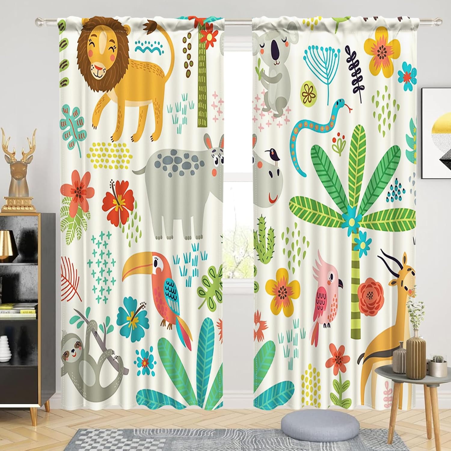 52 x 84 Inch Cartoon Animals Curtains for Kids Bedroom Study Play Room ...