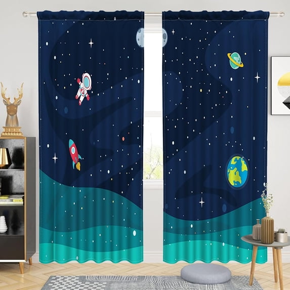 52 x 84 Inch Cartoon Space Blackout Curtains for Kids Room Nursery ...