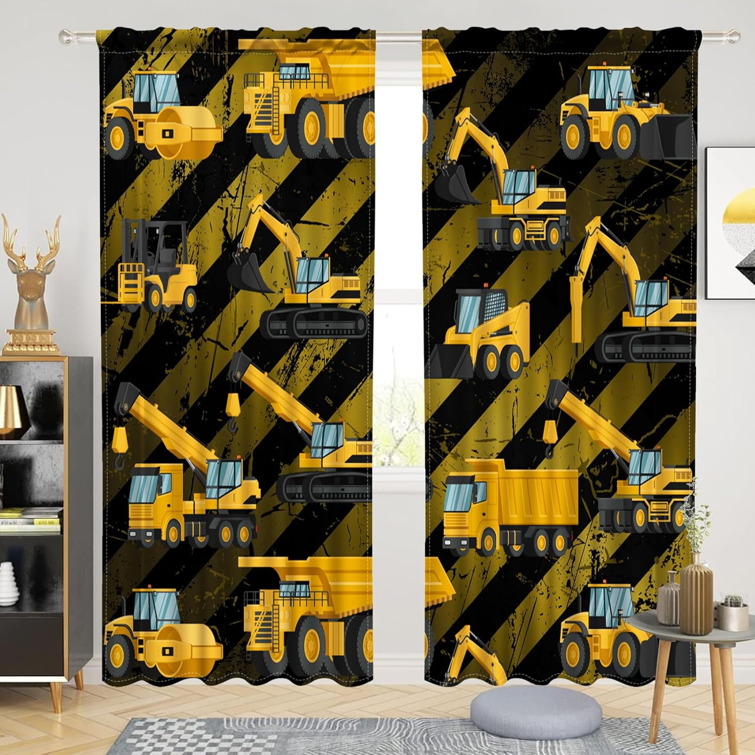 52 x 84 Inch Construction Vehicles Kids Curtains for Bedroom Living ...