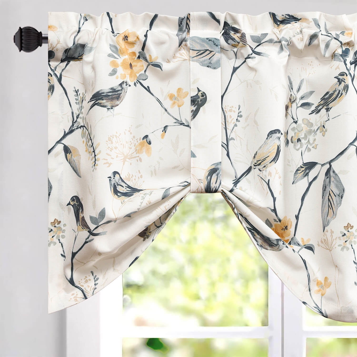 VOGOL 52"x18" Tie-up Valances for Small Window, Bird Printed Window ...