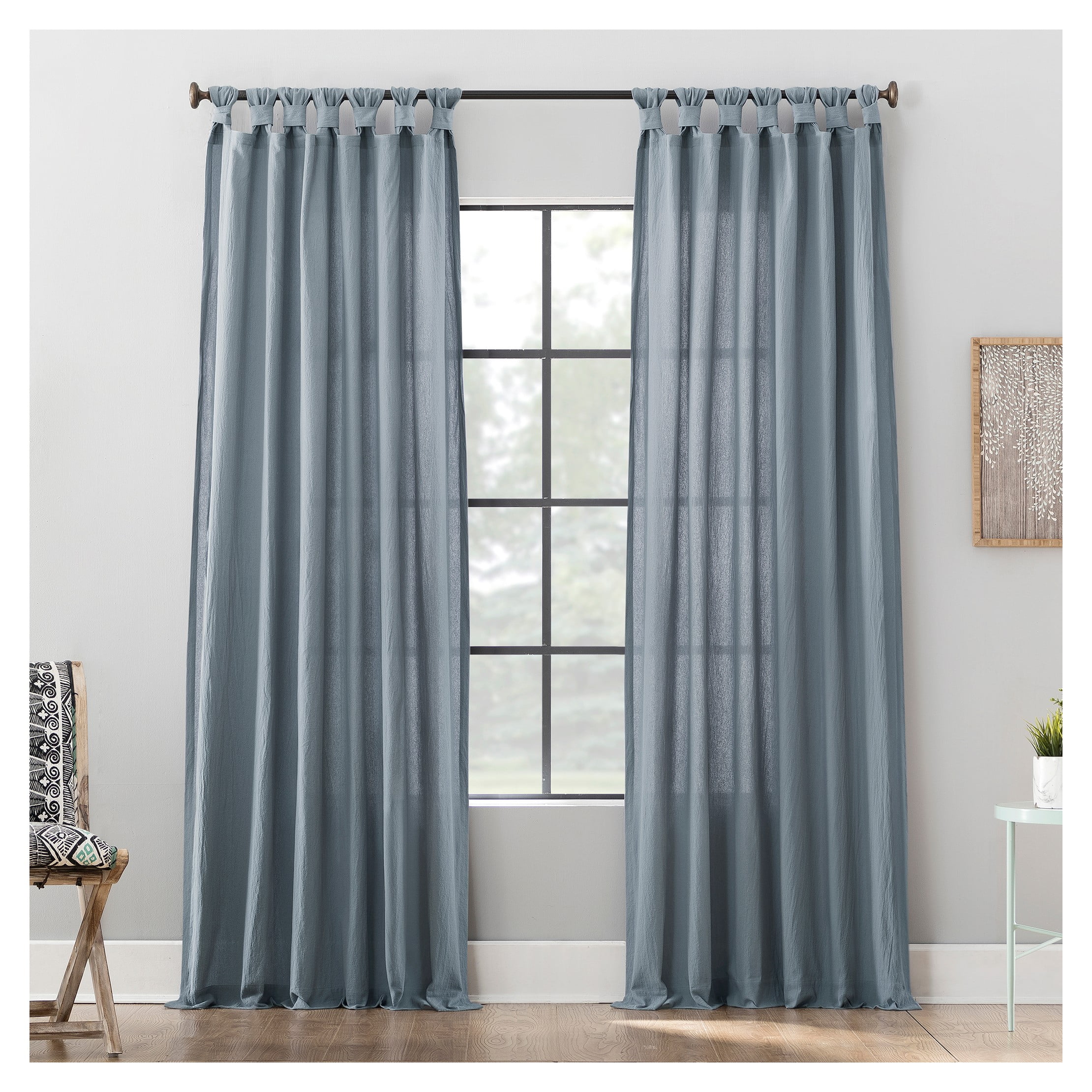 52"x63" Light Filtering Washed Cotton Twist Tab Curtain Panel Storm ...