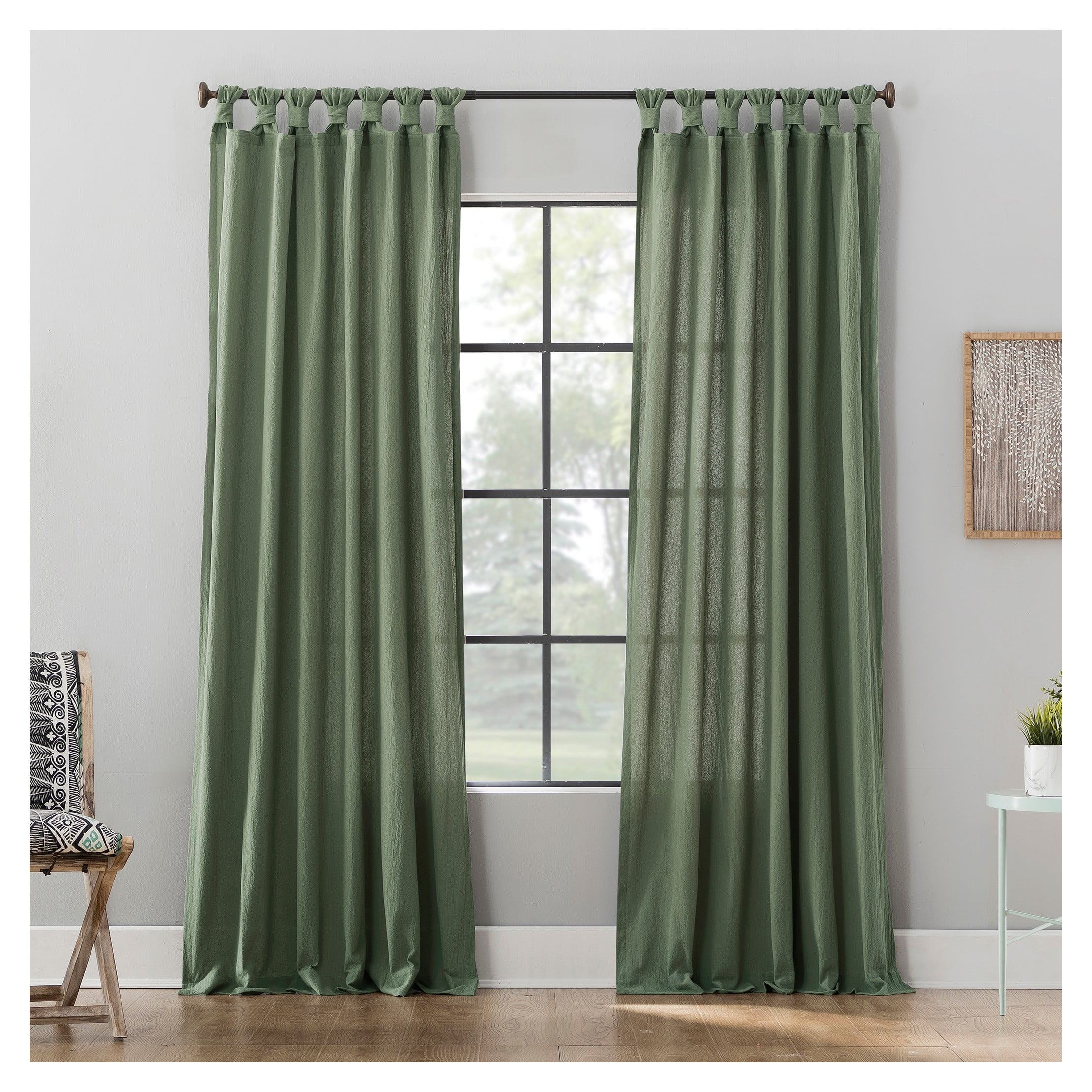 52"x84" Light Filtering Washed Cotton Twist Tab Curtain Panel Moss Green: Transitional Window ...