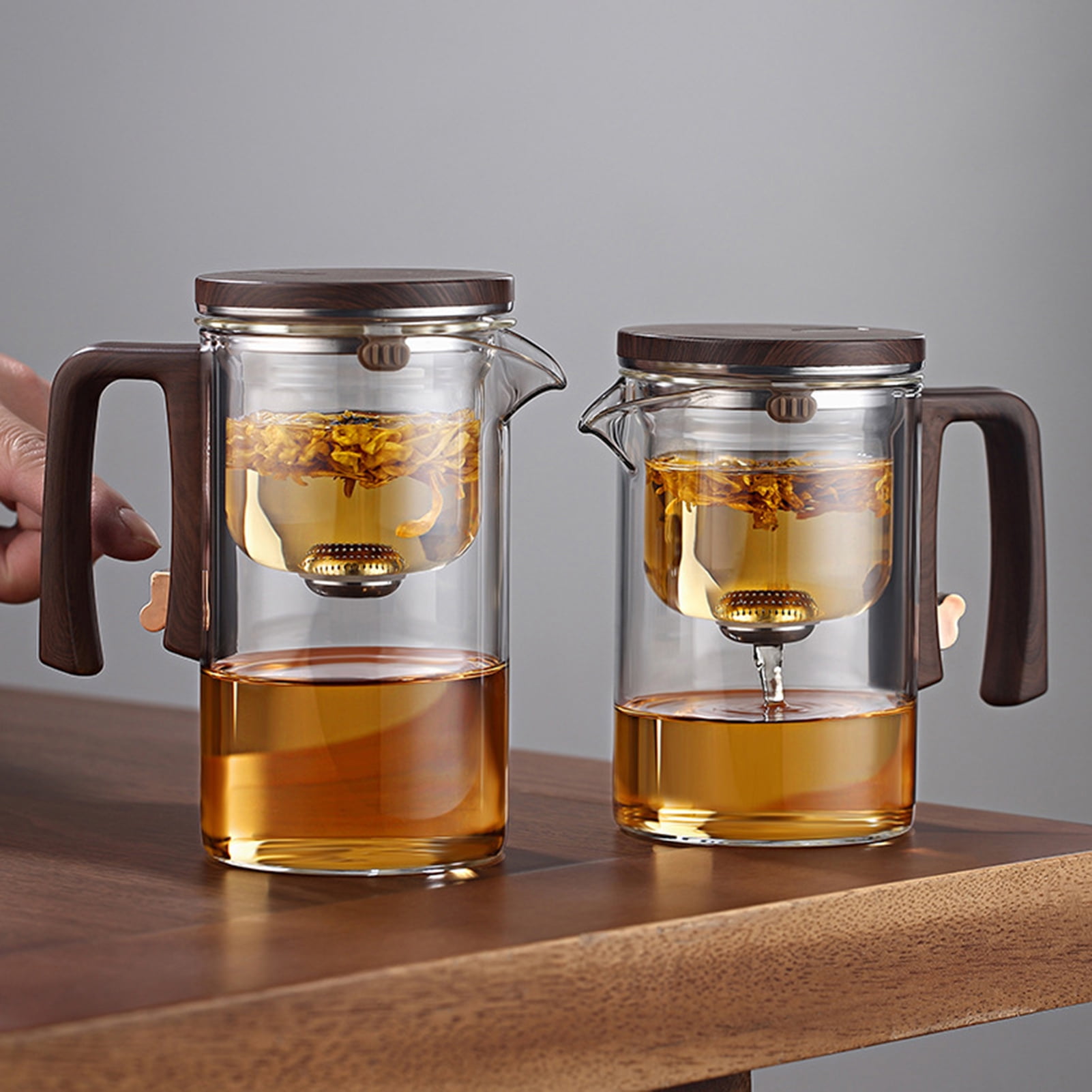 520/720/900ml Glass Tea Pot with Infuser Wooden Handle Heat Resistant ...